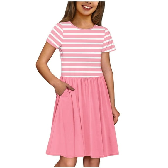 Jgppe Girls Tshirts Dress Casual Summer Short Sleeve Color Block Cute ...
