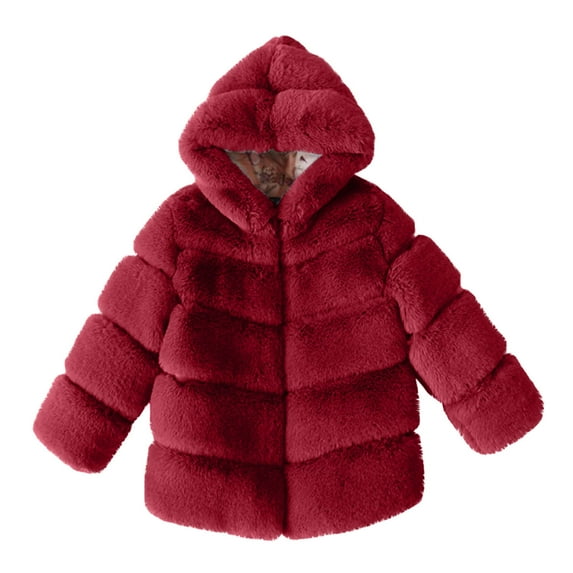 Jgppe Kids Toddler Girls Thick Coats Fuzzy Warm Button Hooded Windproof Long Sleeve Winter ...