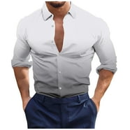 BUYJYA Men's Muscle Dress Shirts Casual Button Down Long Sleeve Elasticity Athletic Fit Wrinkle ...