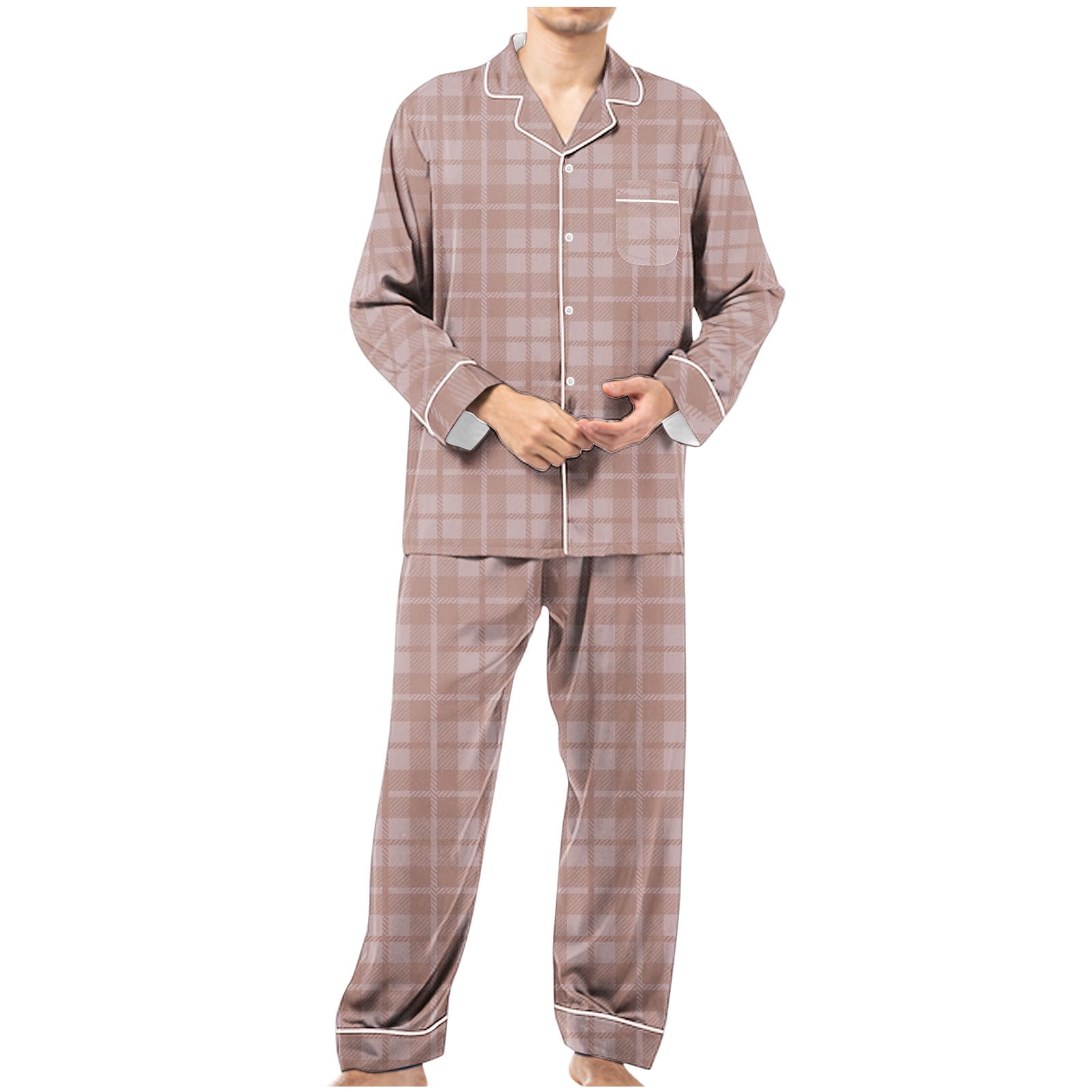 Jgppe Men’s Pajama Set Stretchy Plaid Printed Button down Long Sleeve ...