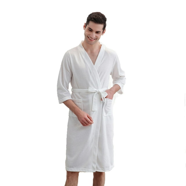 Jgppe Men's Summer Robe Lightweight Thin Half Sleeve Solid Color with Pockets Bathrobe Nightgown ...