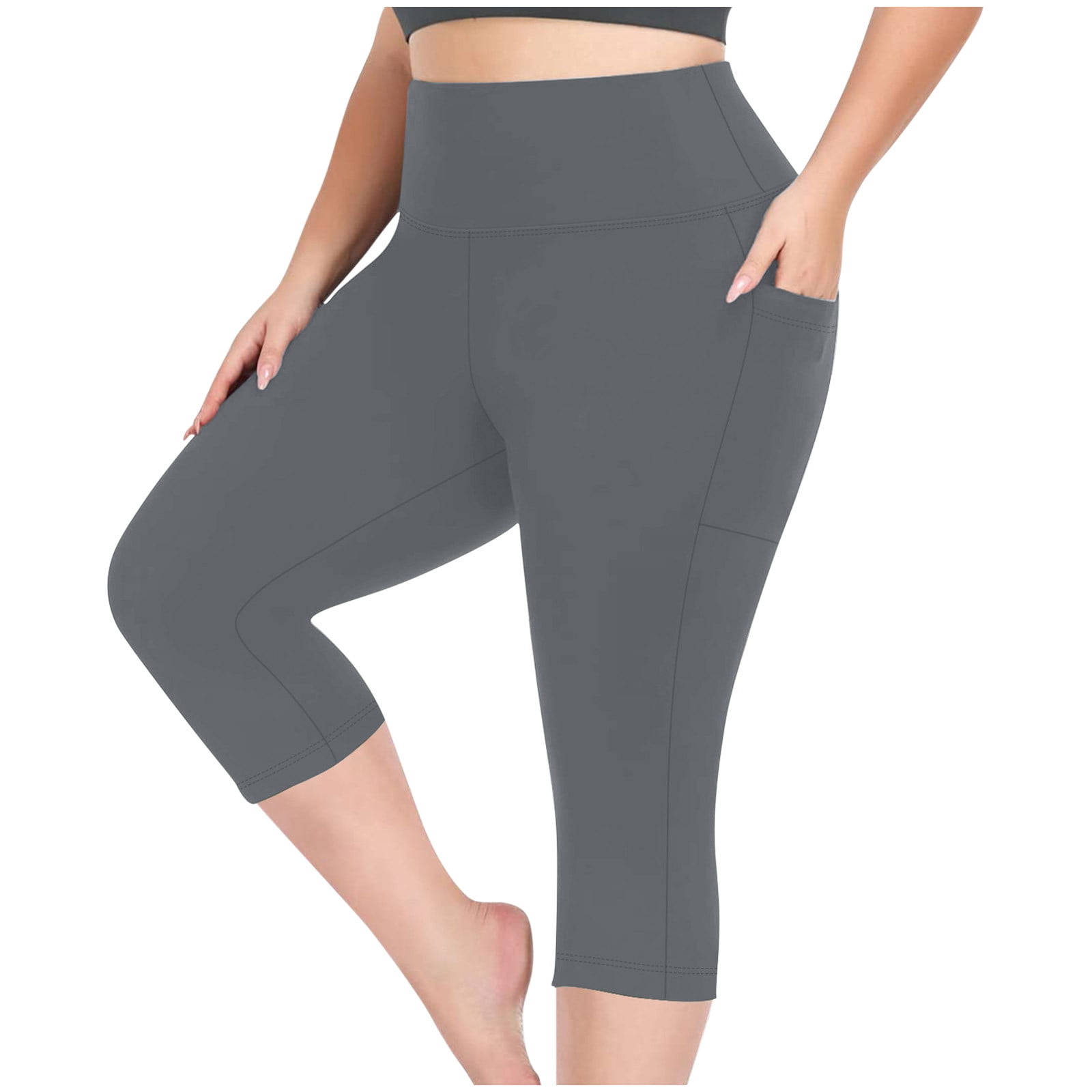 Jgppe Plus Size Capris for Women Seamless Leggings Belly Hide Stretchy Workout Capri Pants with ...