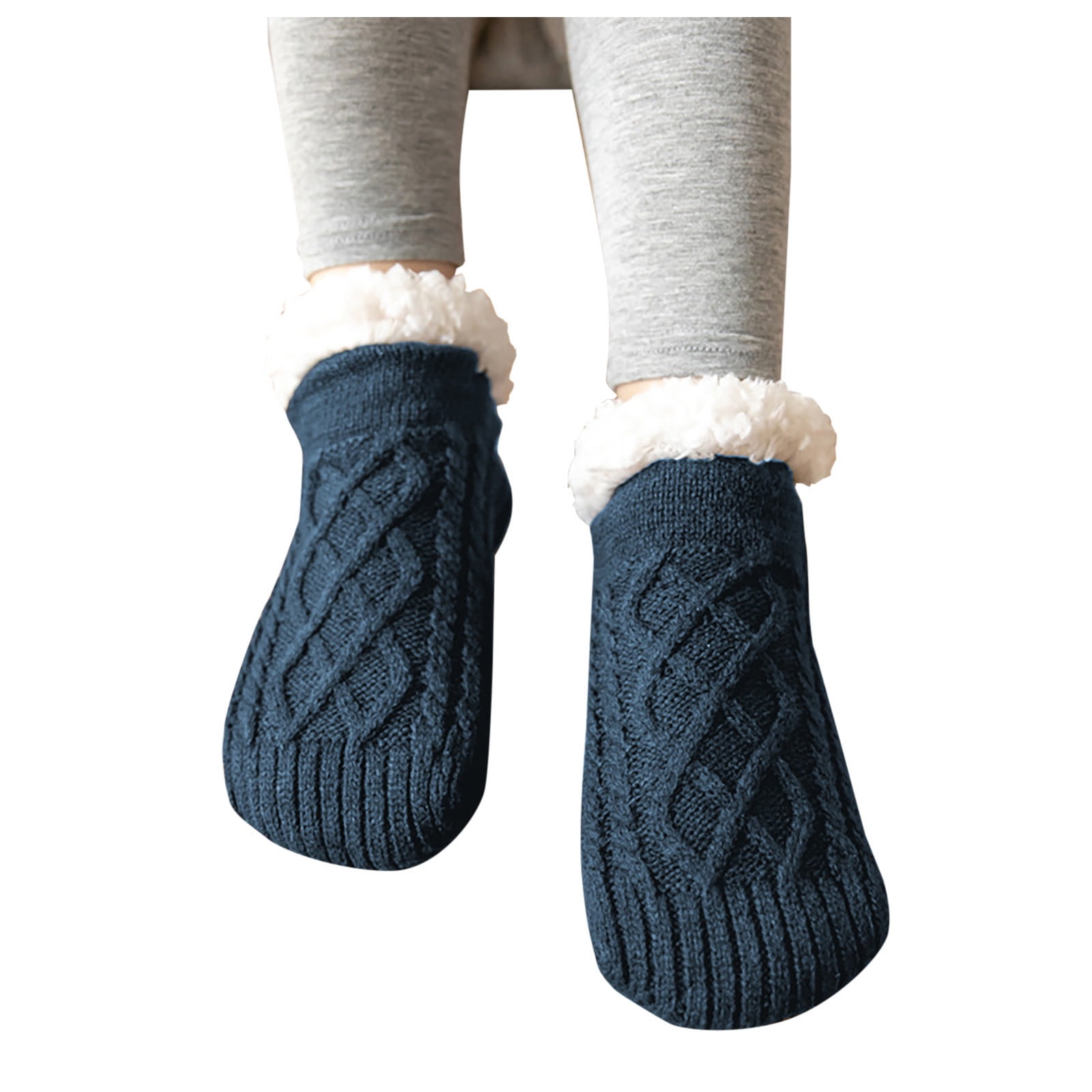 Jgppe Slipper Socks for Women Men Warm Non-slip Thicken Fleece Lined ...