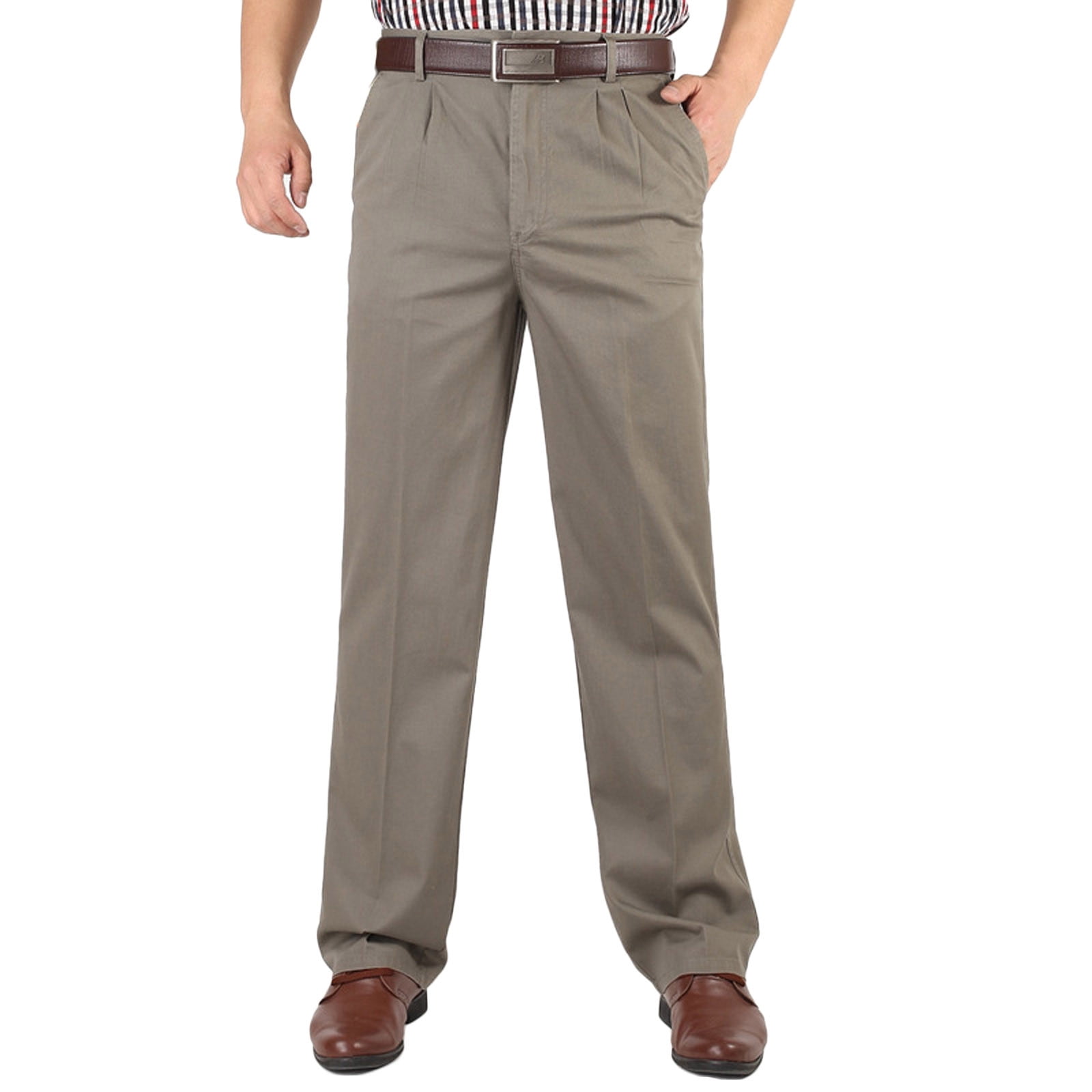 Jgppe Suit Pants for Men Comfy Cotton Classic Zip up Solid Color Wide ...