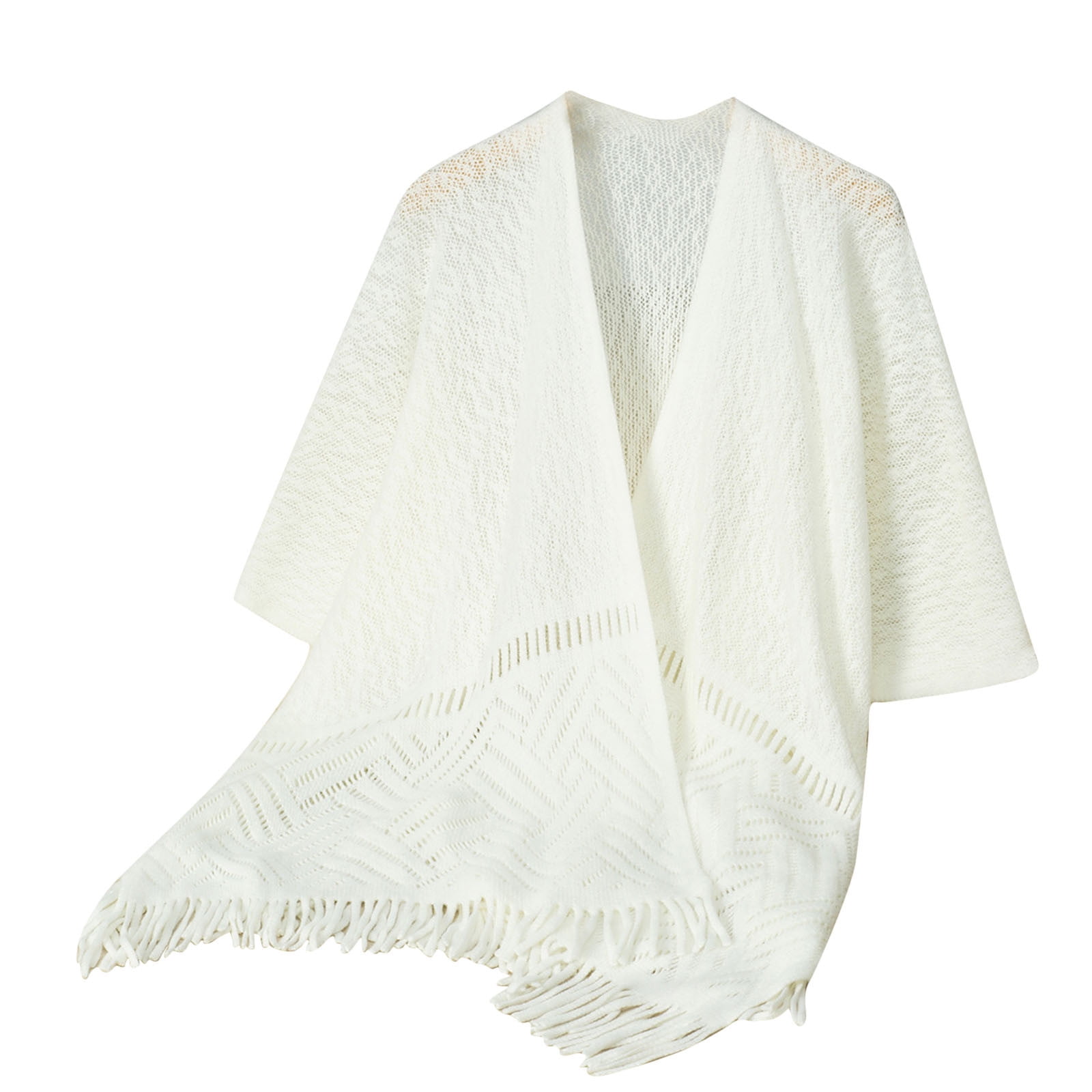 Jgppe Women's Knit Shawl Wraps Tassel Open Front Capes Solid Color ...