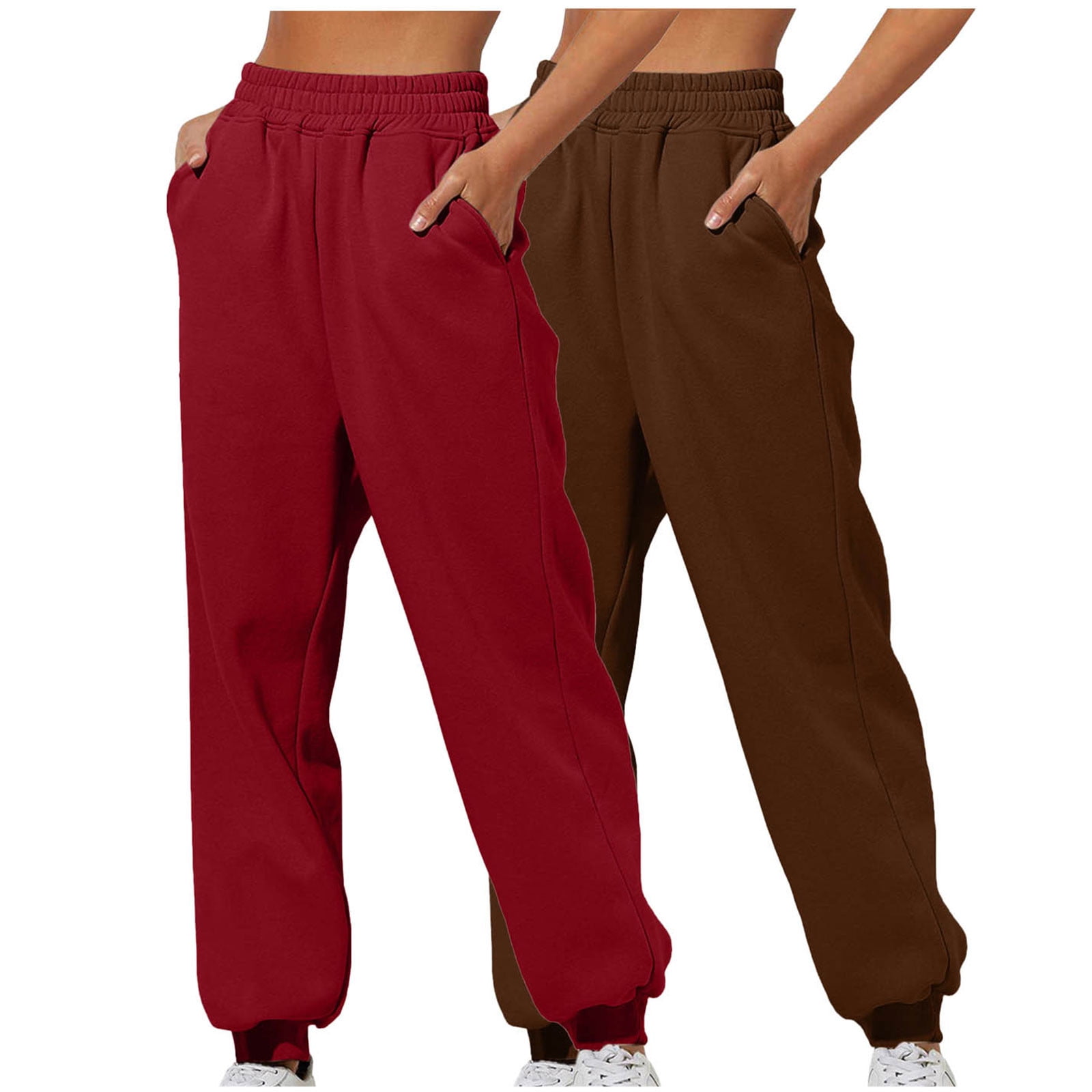 Jgppe Womens Casual Sweatpants 2 Pack Basic Elastic Waist Comfort Soft ...