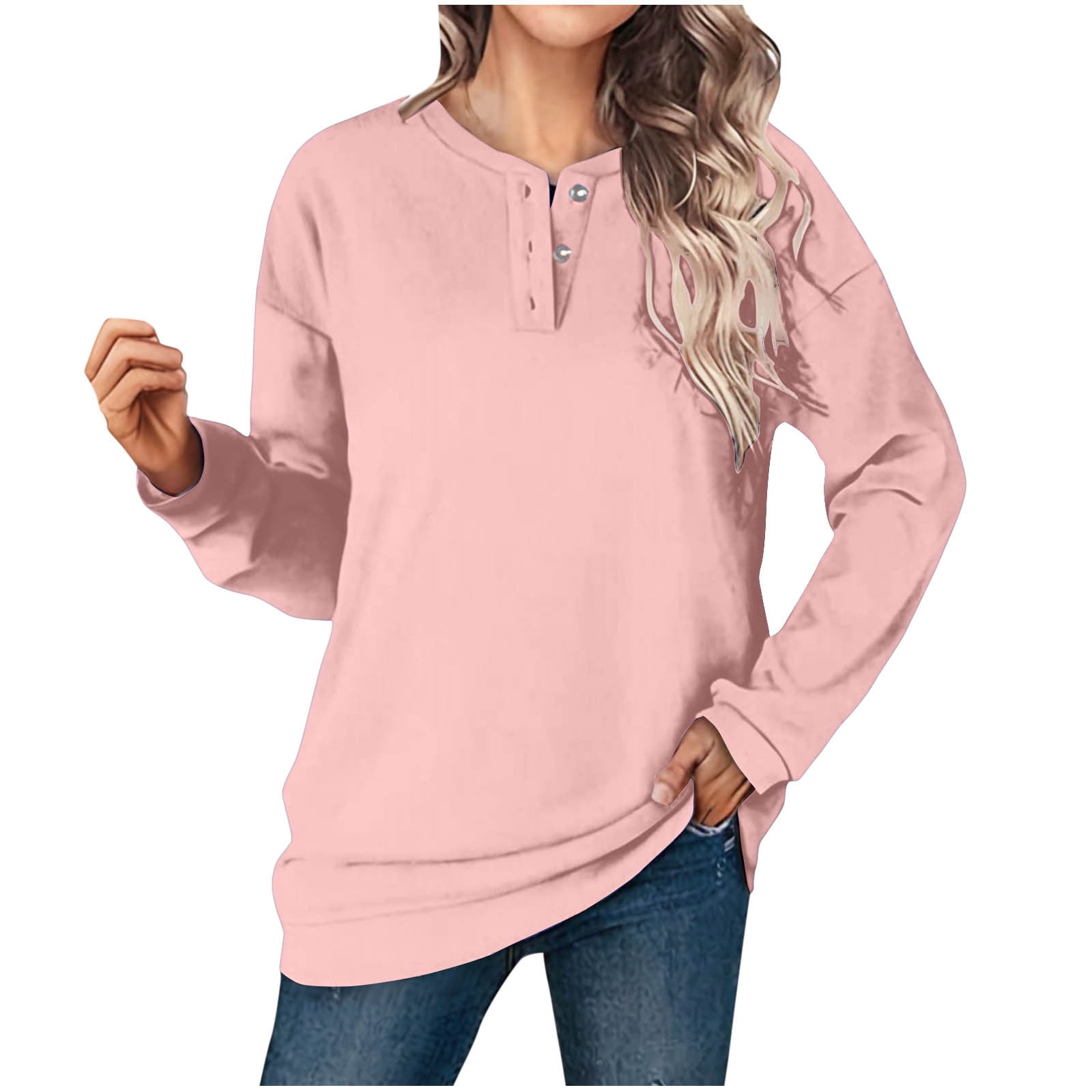 Jgppe Womens Casual Tunic Tops Botton up Loose Long Sleeve V Neck ...
