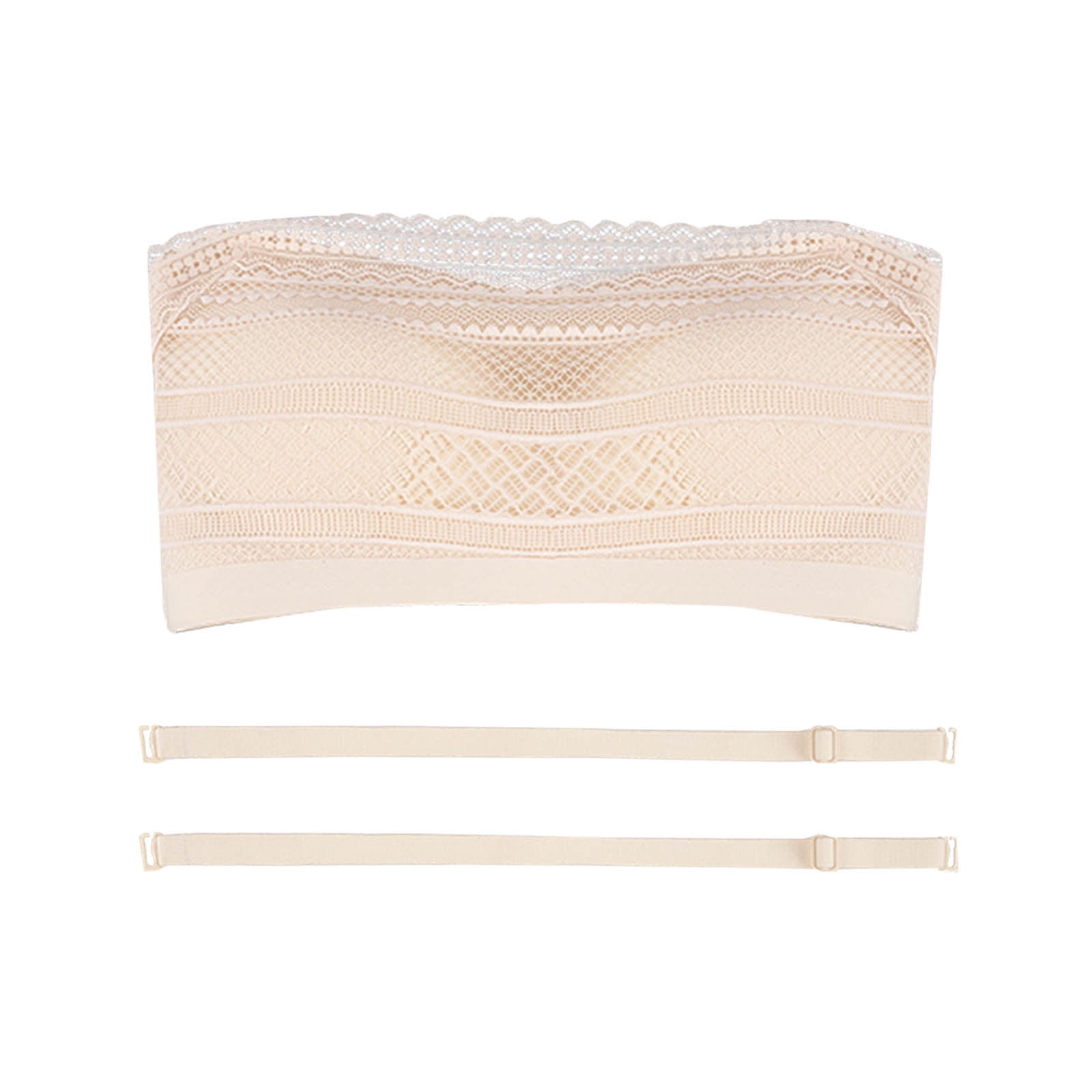 Jgppe Womens Lace Bandeau Bra Seamless Sheer Lace Trim Stretchy Padded ...