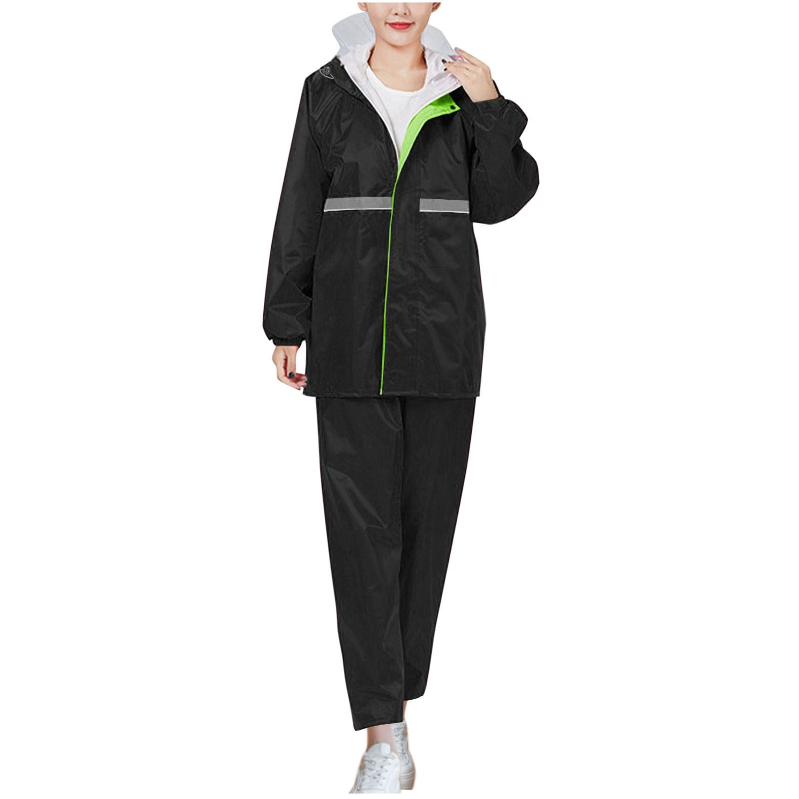 Jgppe Womens Rain Suit Set Outdoor Waterproof Hooded Zipper Jackets and ...