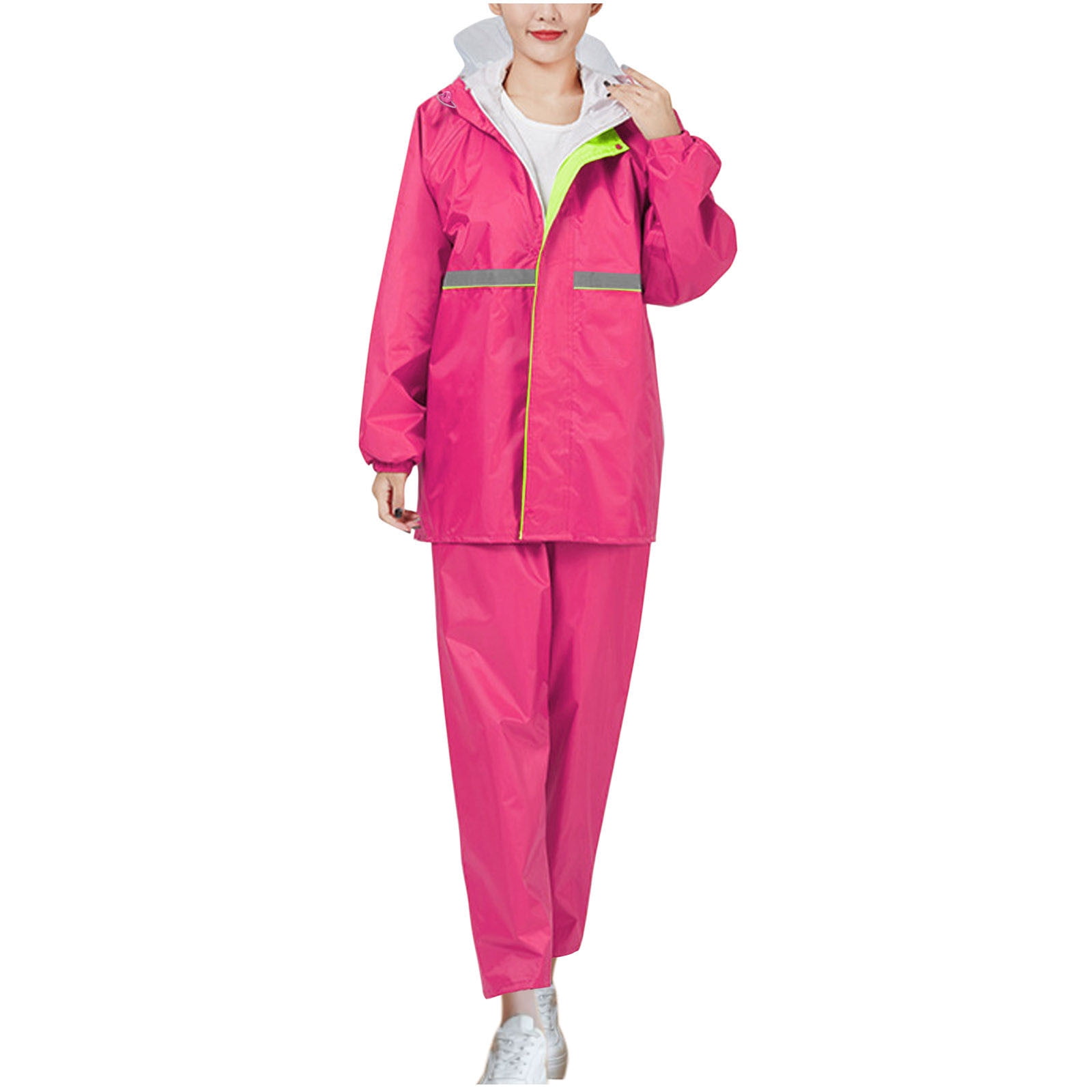 Jgppe Womens Rain Suit Set Outdoor Waterproof Hooded Zipper Jackets and ...