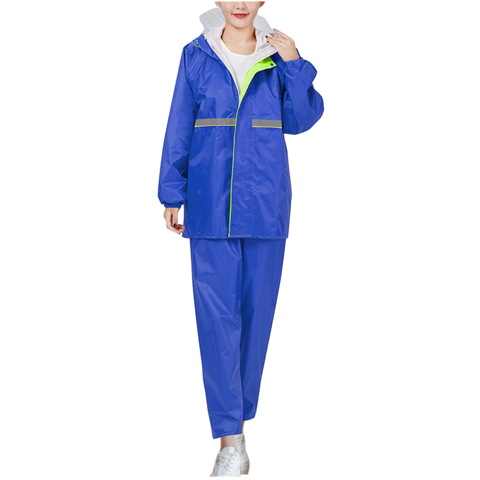 Jgppe Womens Rain Suit Set Outdoor Waterproof Hooded Zipper Jackets and Trouser Breathable ...