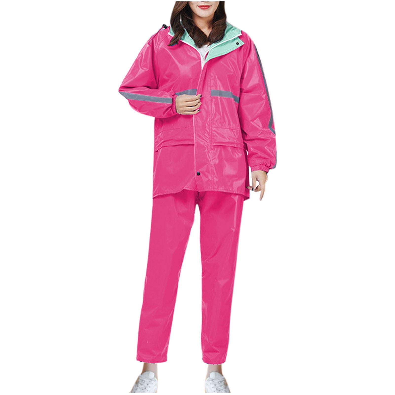 Jgppe Womens Rain Suit Set Outdoor Waterproof Hooded Zipper Jackets and ...