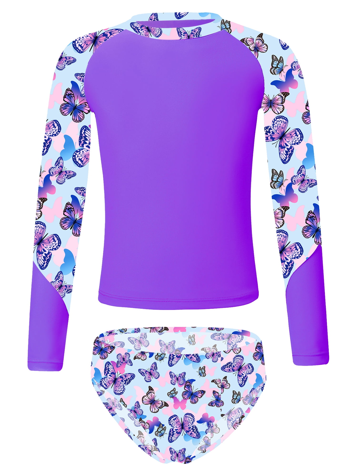Jhaoyu Chid Girls 2 Piece Swimwear Rash Guard Long Sleeve Swimsuit Swim ...