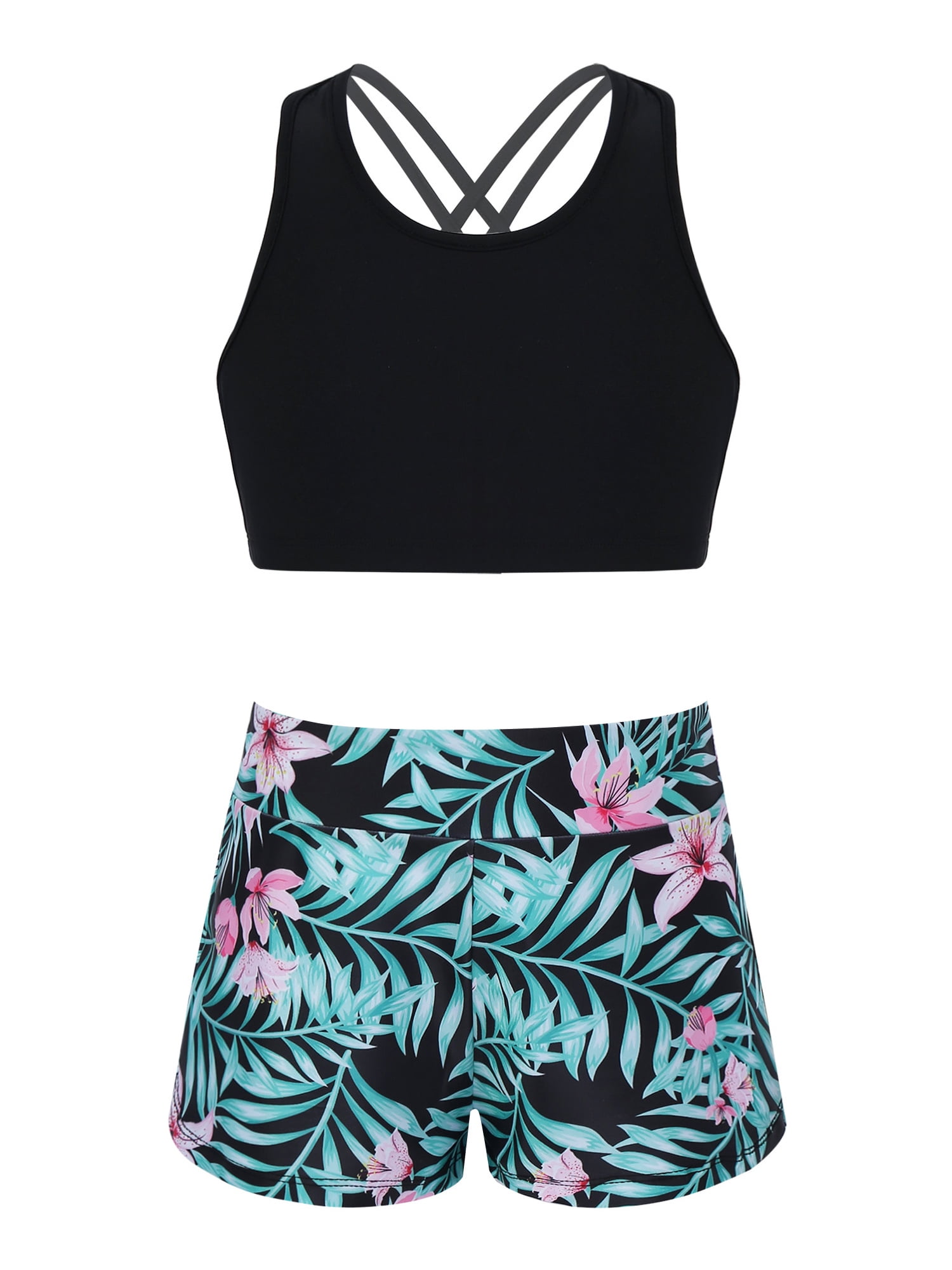 Jhaoyu Girls Crop Tank Top with Booty Shorts Set 2 Piece Dance Sports ...