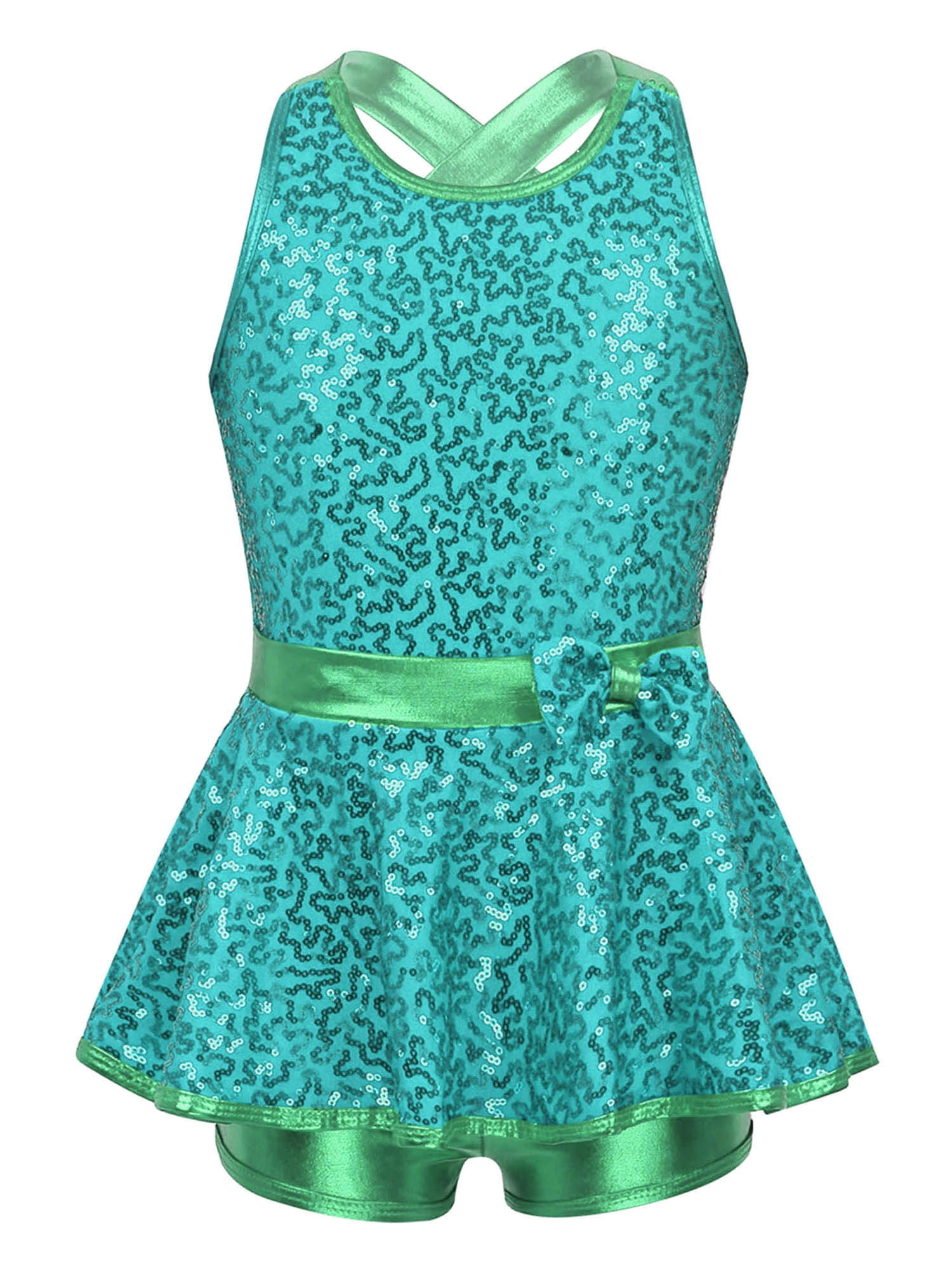 Jhaoyu Girls Sequins Criss-Cross Back Latin Jazz Dance Dress Leotard ...