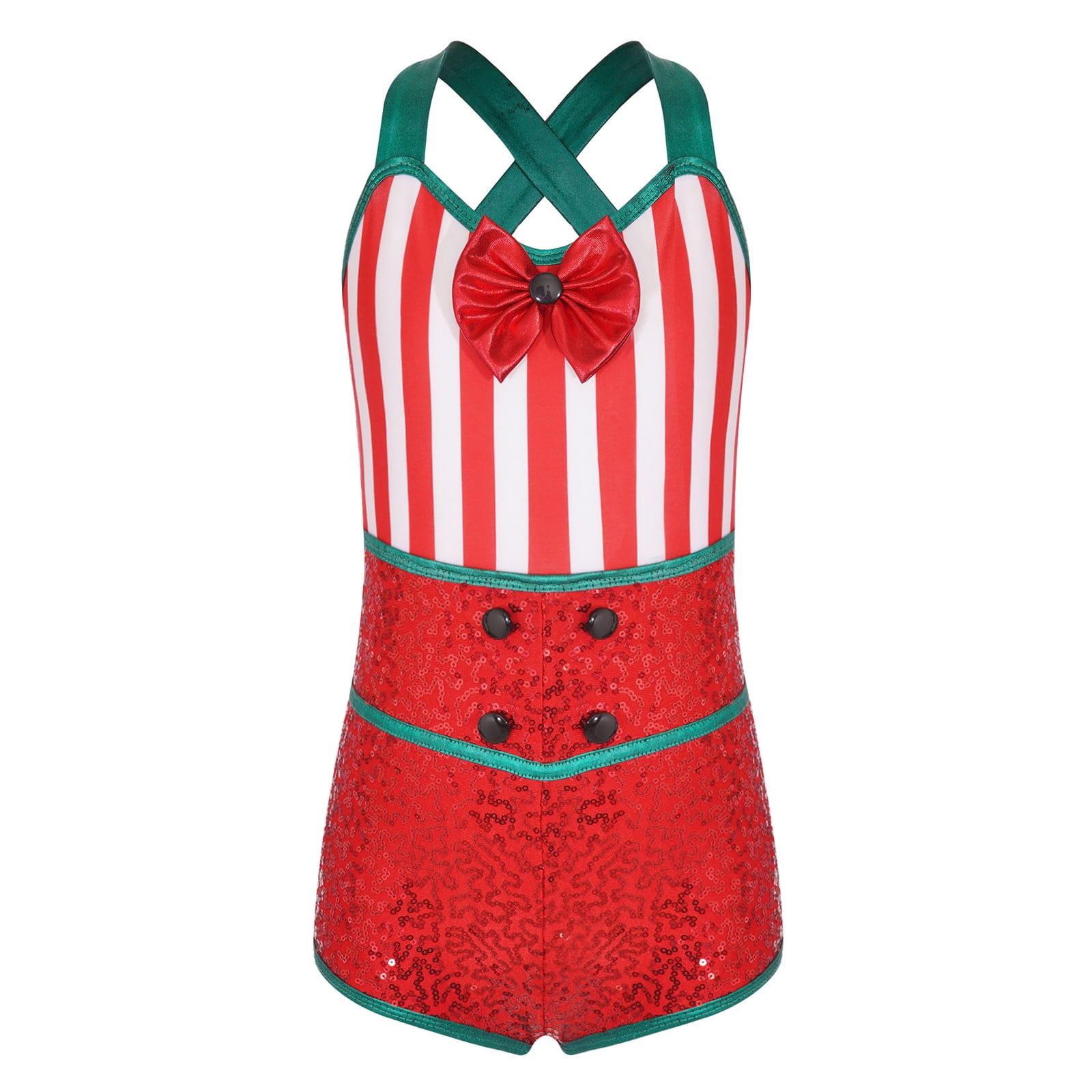 Jhaoyu Kids Candy Cane Costume Girls Sequins Dance Unitard Xmas ...