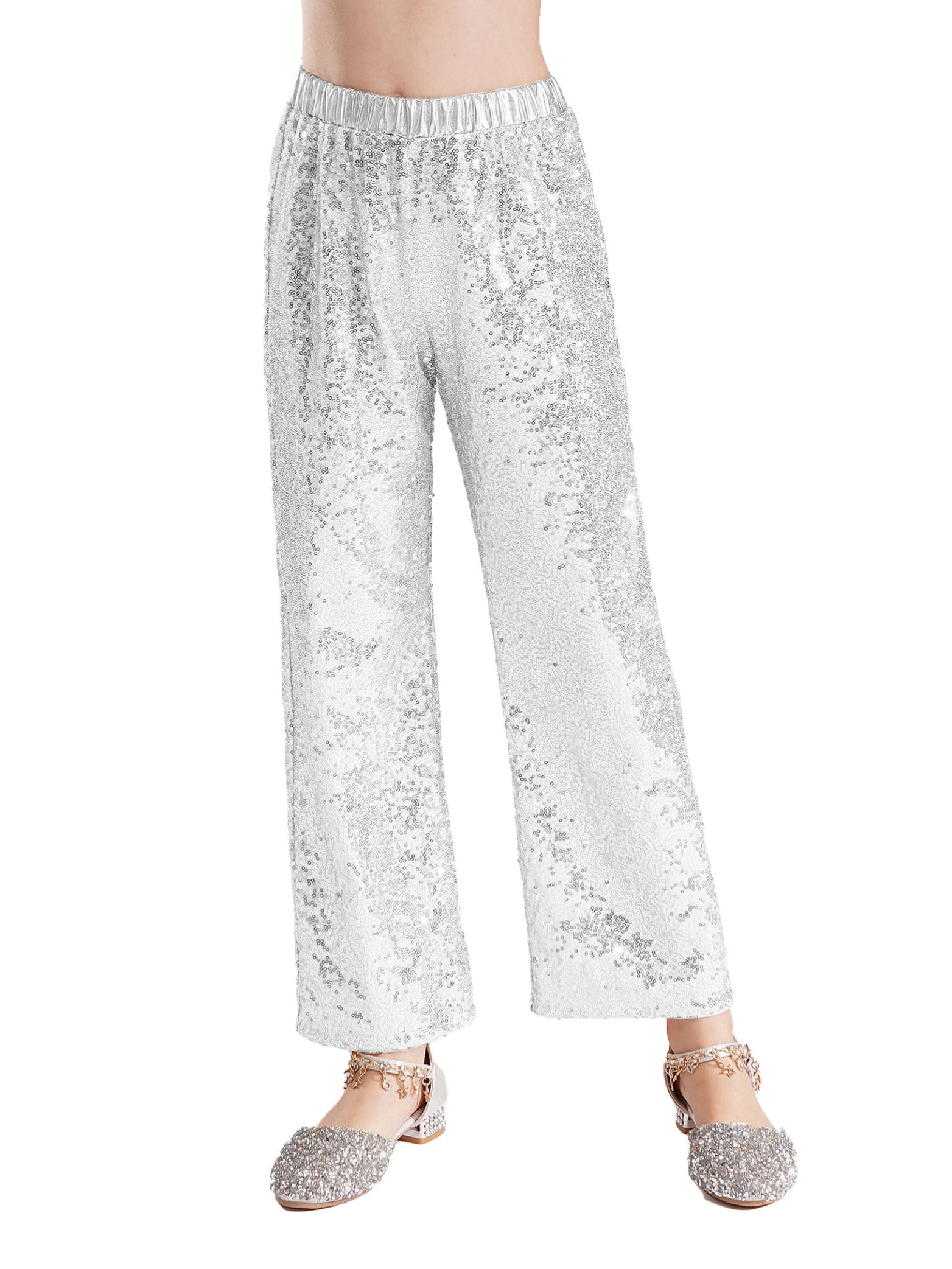 Jhaoyu Kids Girls Glitter Sequin Elastic Waist Bell Bottom Pants Hip ...