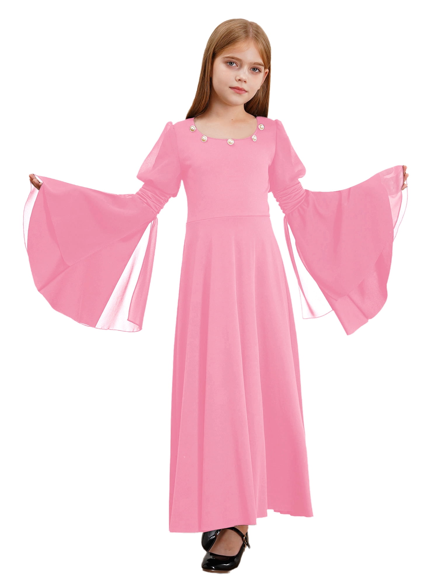 Jhaoyu Medieval Princess Dress for Girls Bell Sleeve Maxi Dancewear ...