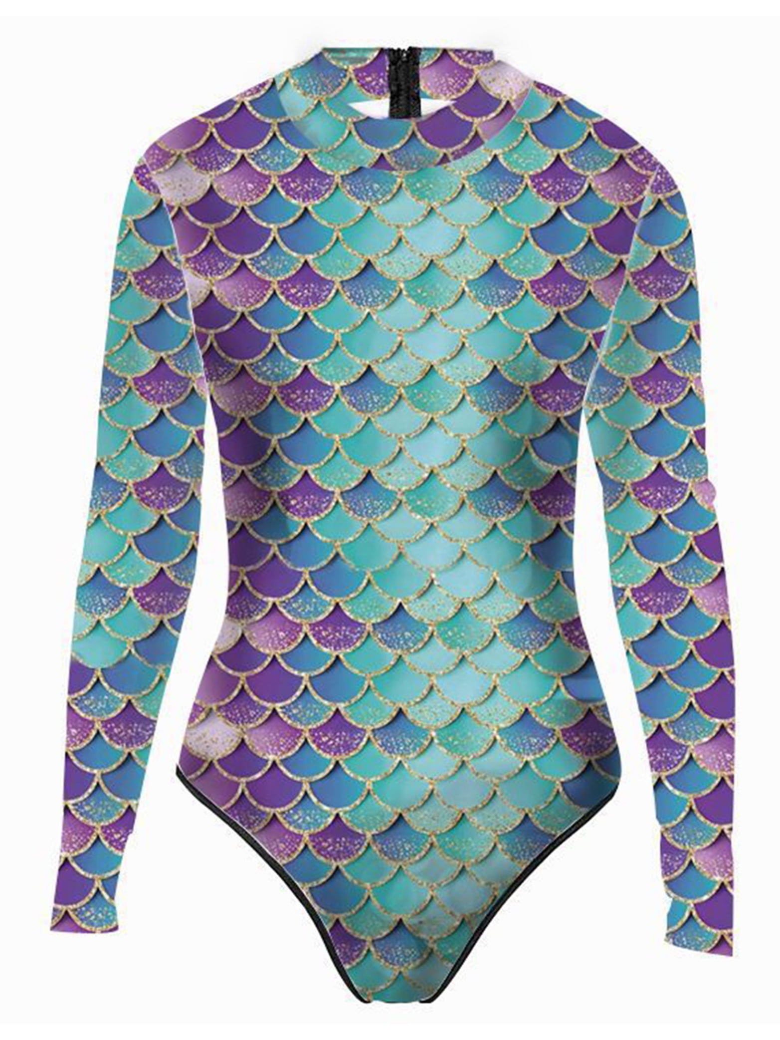 Jhaoyu Women's Long Sleeve Rash Guard Mermaid Swimsuit Zipper Surfing ...