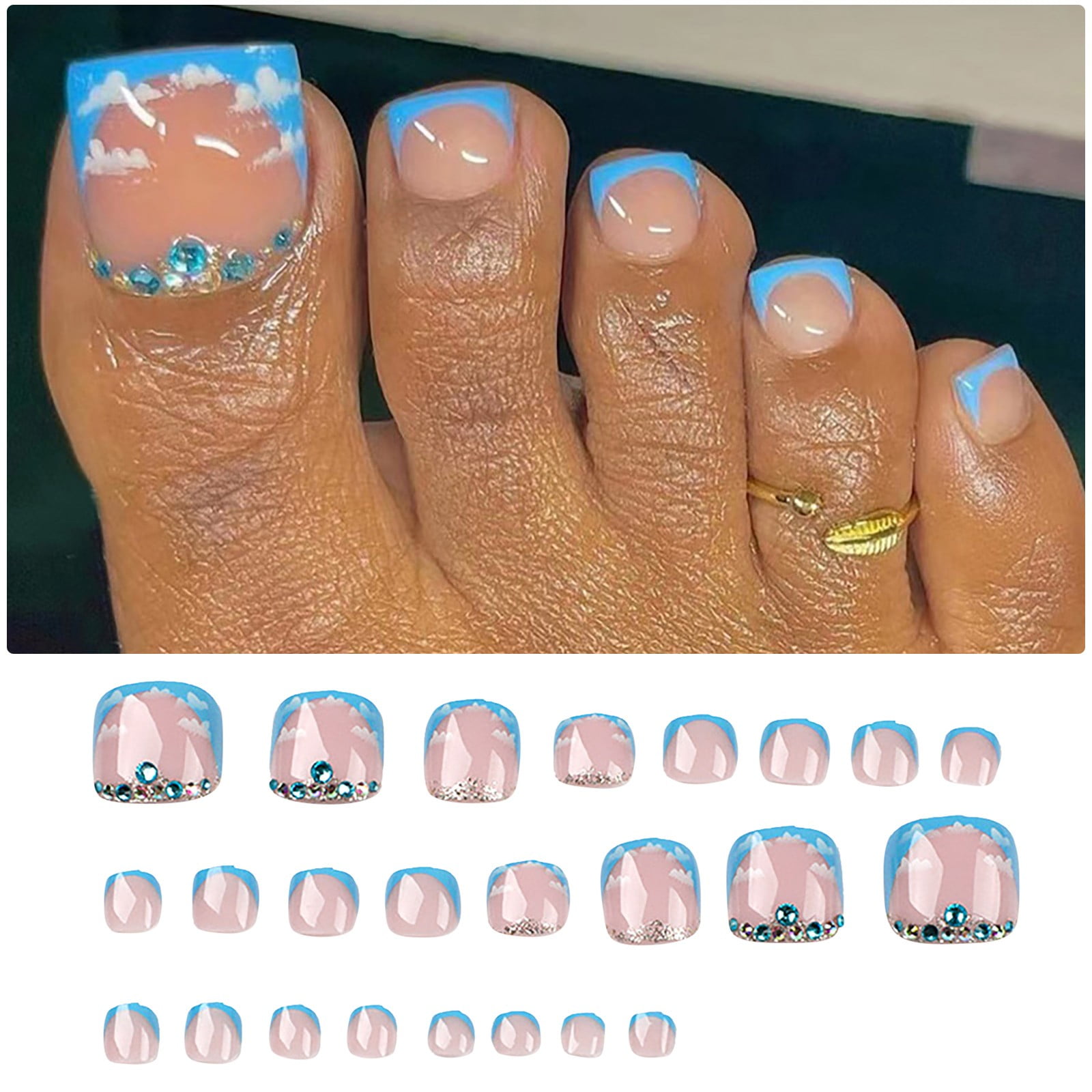 Jhbxhhd Fake Nails Short Press On toenails Square False toenail Glossy ...