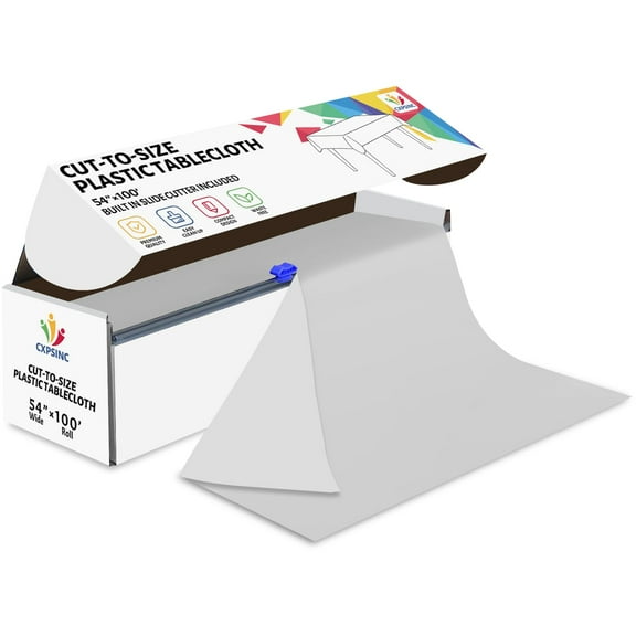 54 Inch X 300 Feet Plastic Table Cover Roll Disposable Tablecloth with ...
