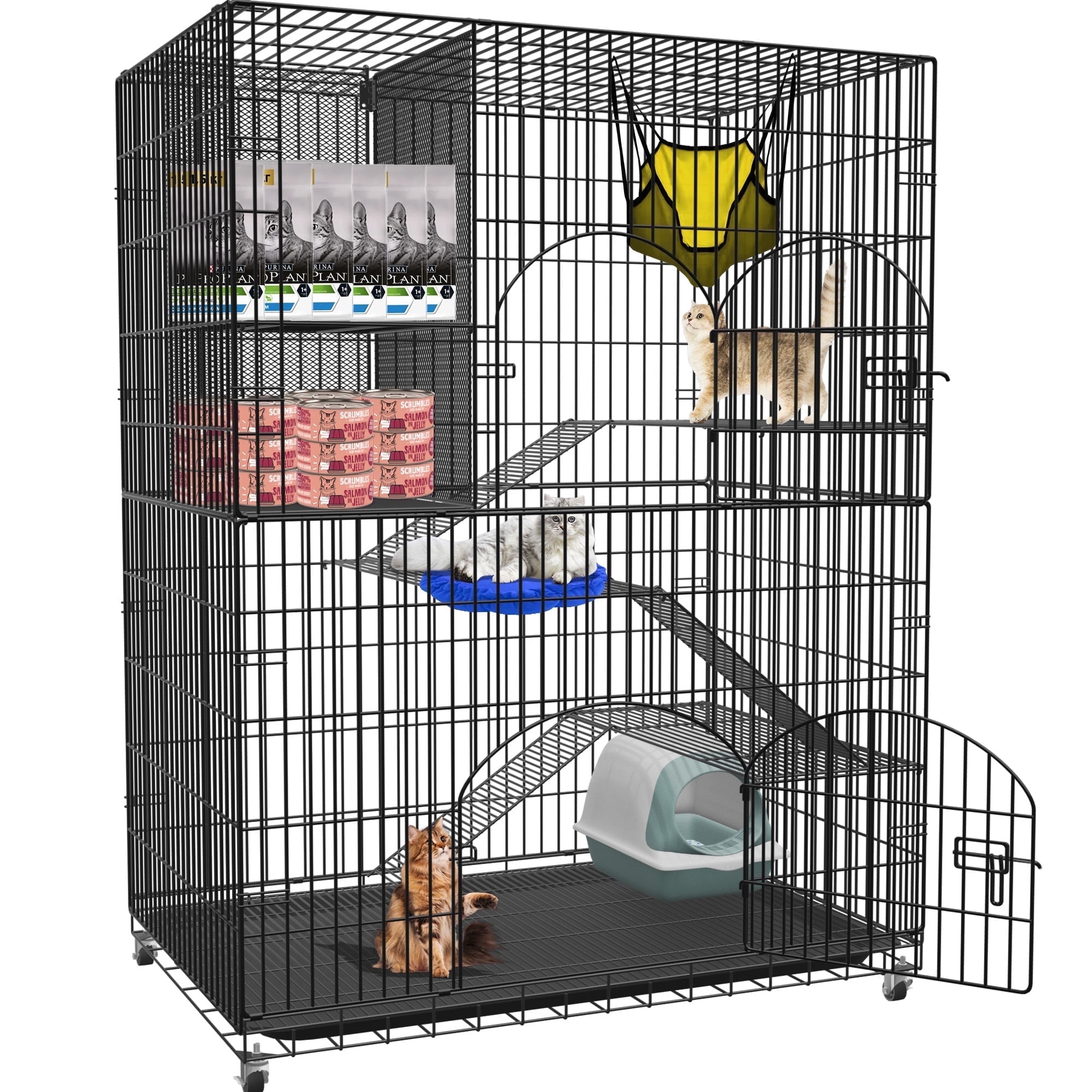 Jhsomdr 4-Tier Large Cat Cage Indoor Cat Enclosures with Storage Cube ...