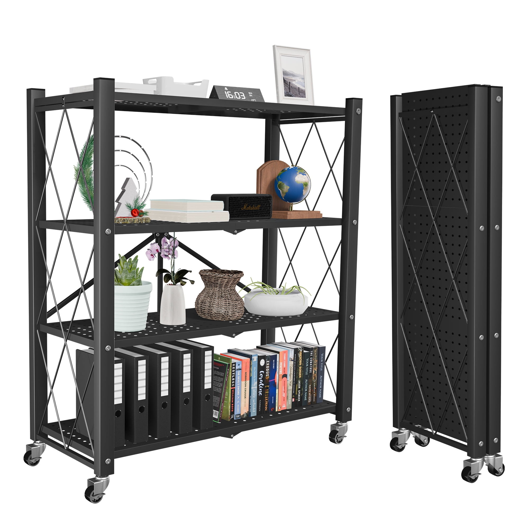 Jhsomdr 4-Tier Storage Shelving Unit 49"H Foldable Storage Shelves with ...
