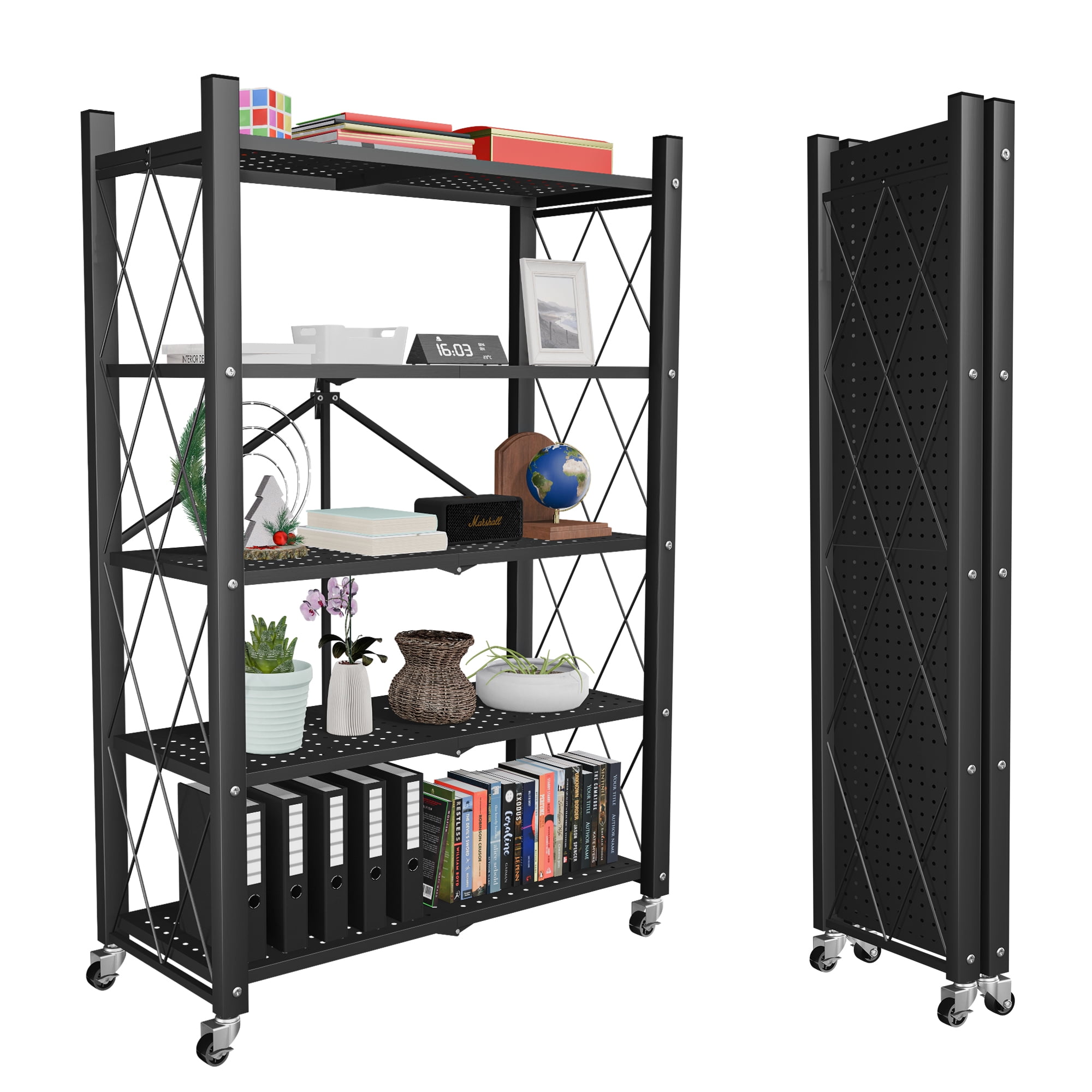 Jhsomdr 5-Tier Storage Shelving Unit 64"H Foldable Storage Shelves with ...