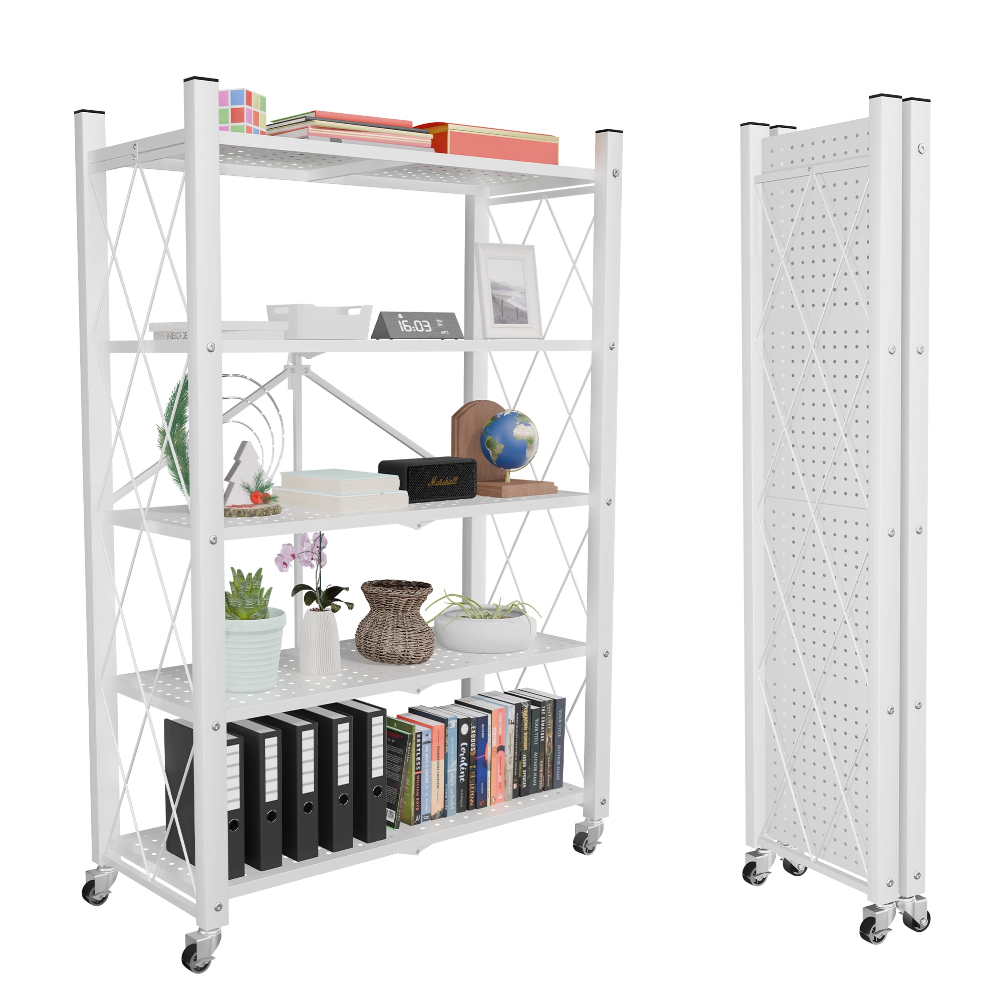 Jhsomdr 5-Tier Storage Shelving Unit 64"H Foldable Storage Shelves with ...