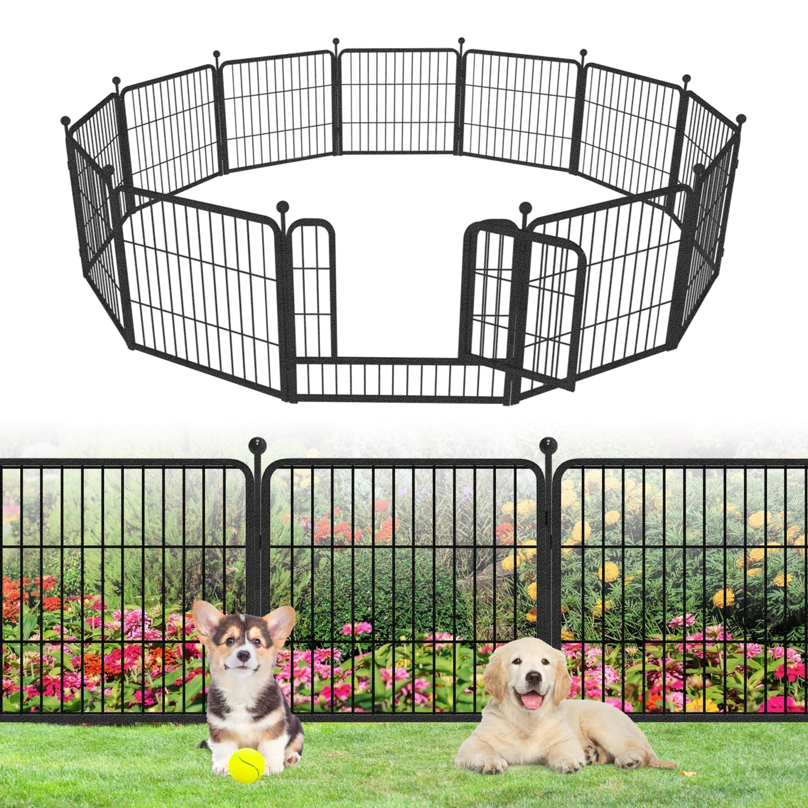 "Jhsomdr 24"" Decorative Garden Fence, 12 Panels, No Dig Metal Wire ...