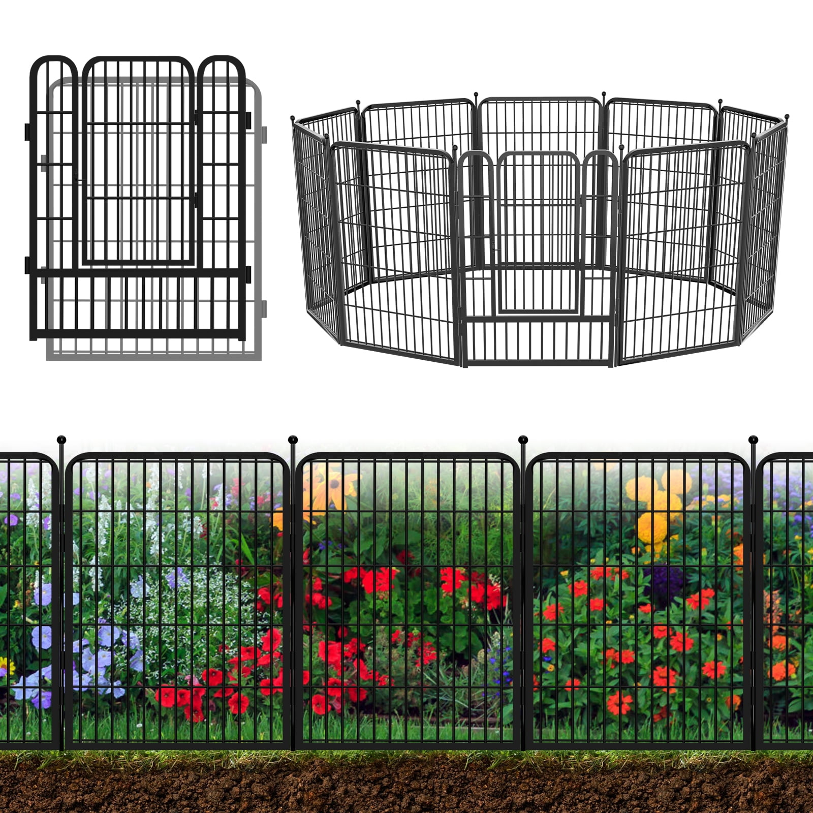 Jhsomdr Decorative Garden Metal Fence 23ft(L)×32in(H) 10 Panels Wire ...