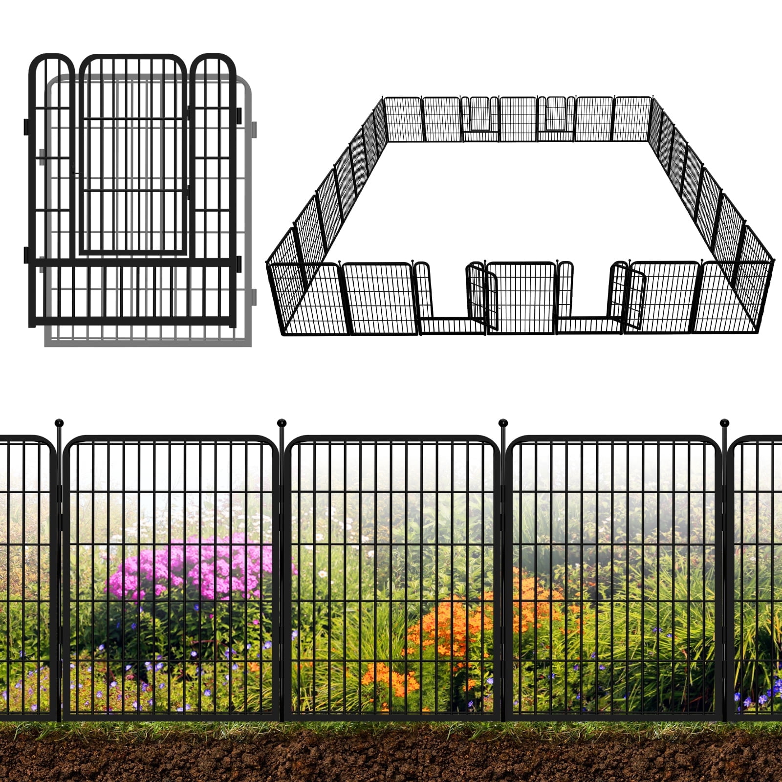 Jhsomdr Decorative Garden Metal Fence 64ft(L)×32in(H) 28 Panels Wire ...