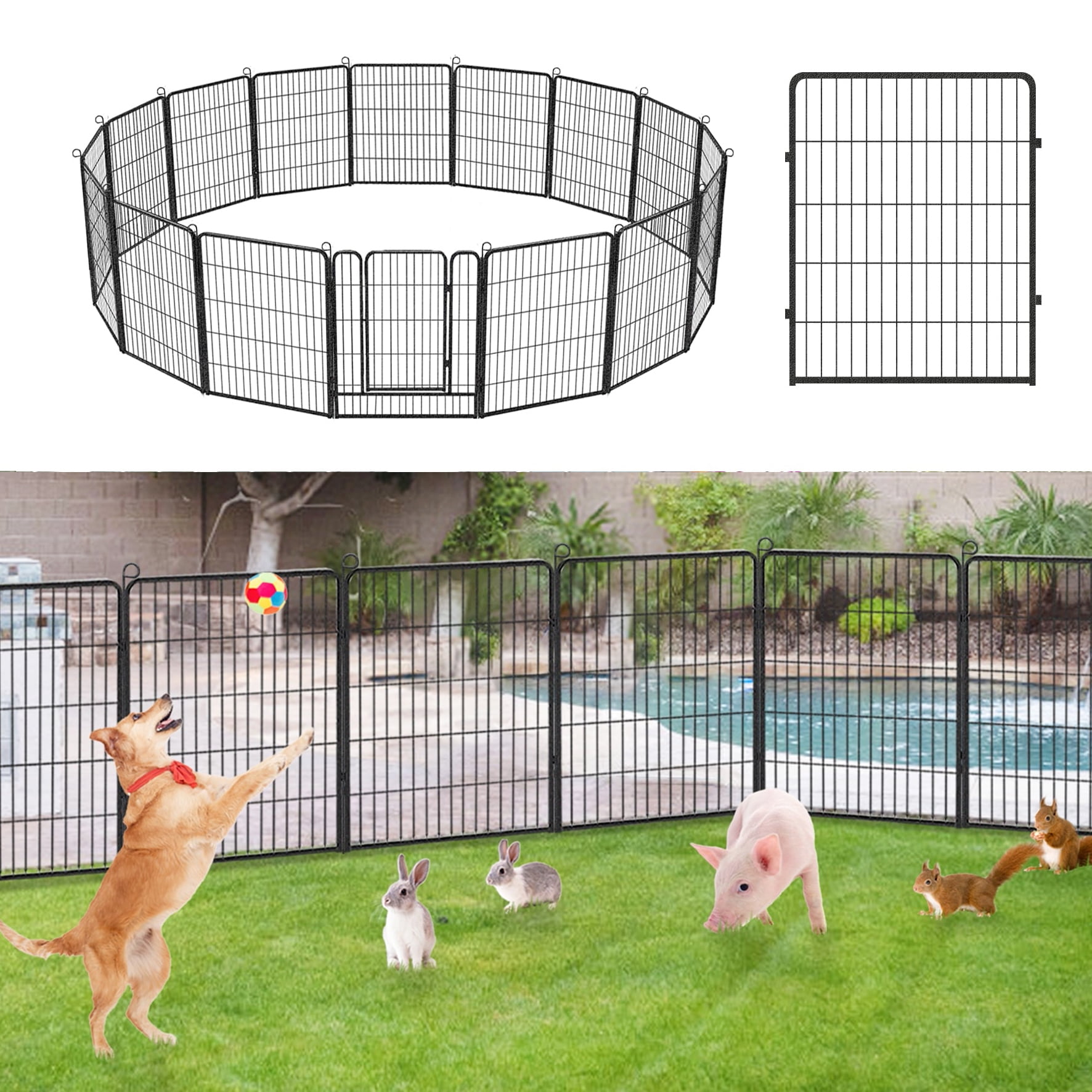 Jhsomdr Decorative Garden Metal Fence with Gate 31ft (L)×32in (H ...