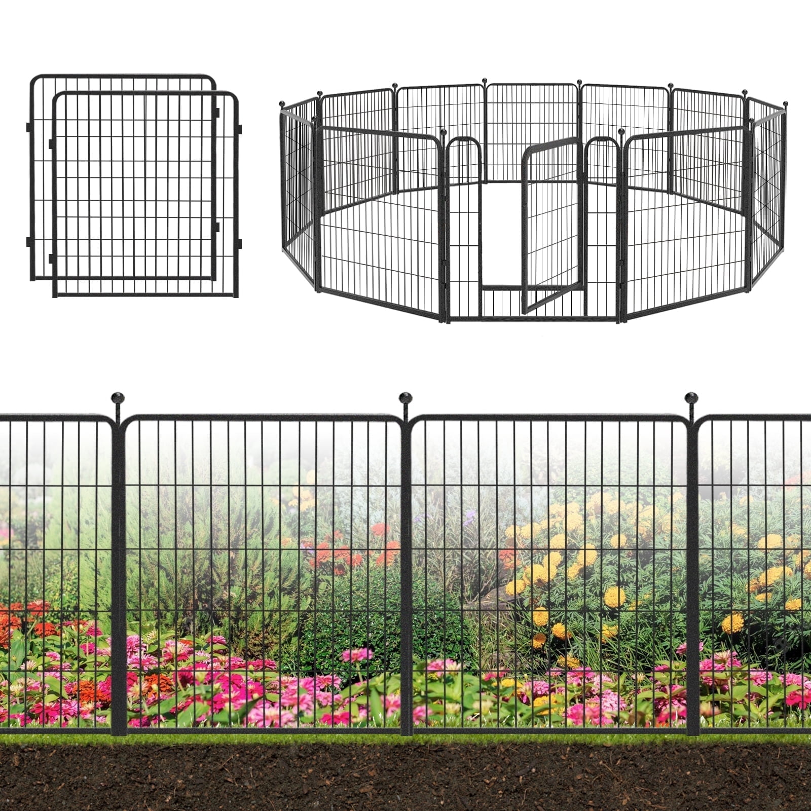 Jhsomdr Heavy Duty 28ft Metal Garden Fence, Tall Movable Backyard ...