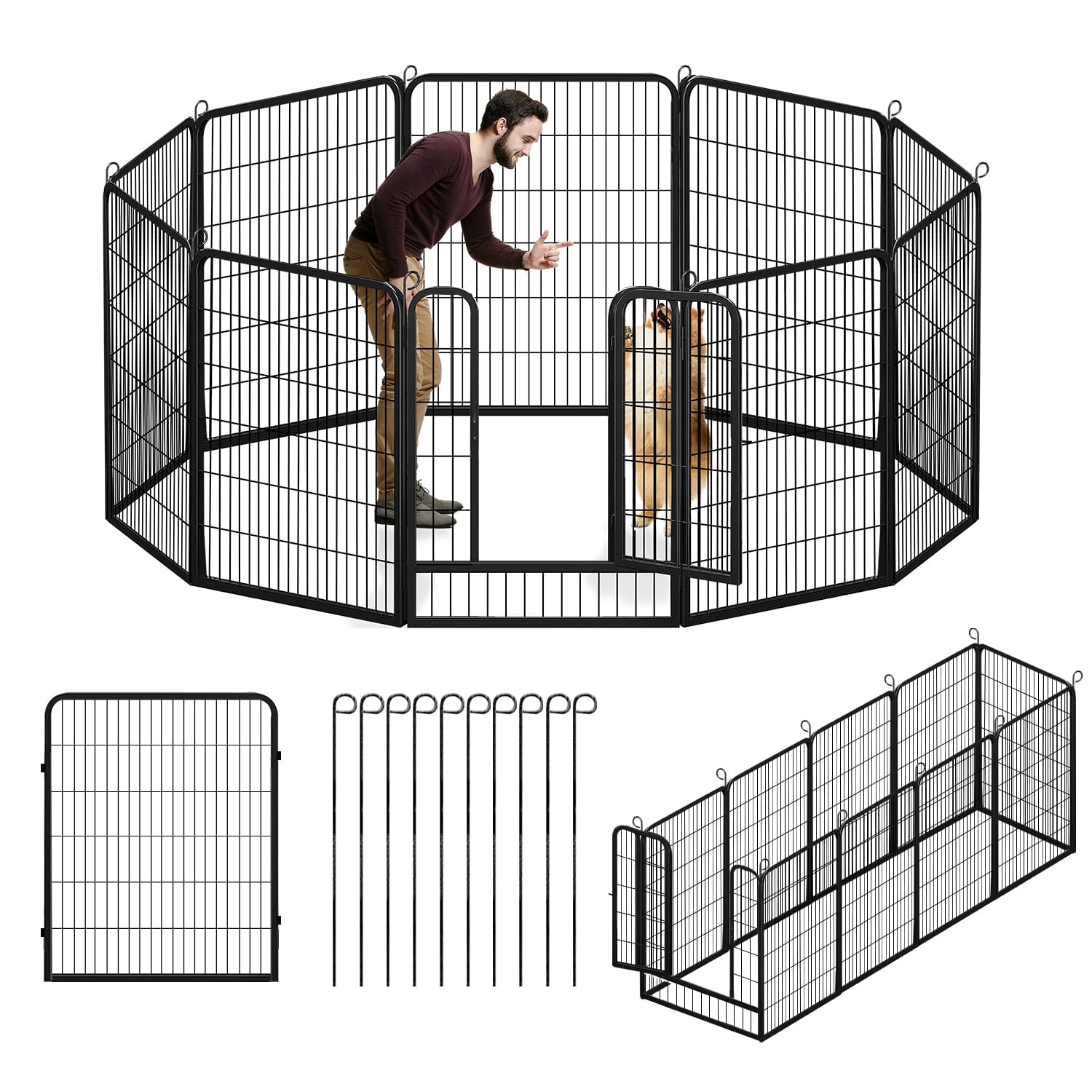 Jhsomdr Dog Playpen 10 Panels 40" Height Pet Dog Fence Metal Outdoor ...