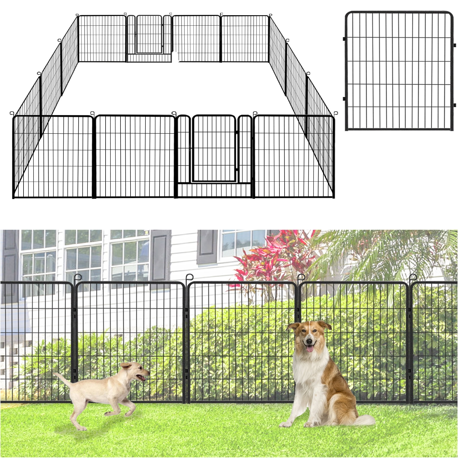 "Jhsomdr 32"" Tall Steel Garden Fence - 12 Panels Heavy Duty Metal ...
