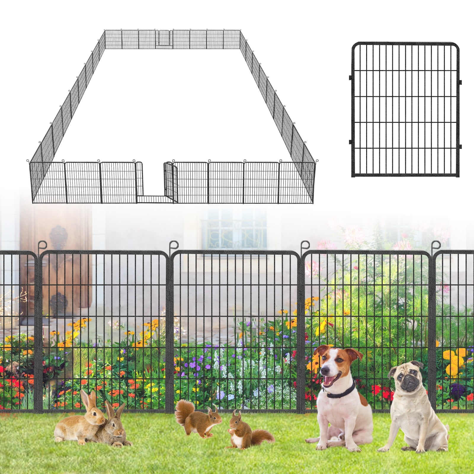 Jhsomdr Garden Fence Outdoor 34 Panels 74ft (L)×32in (H) Decorative ...