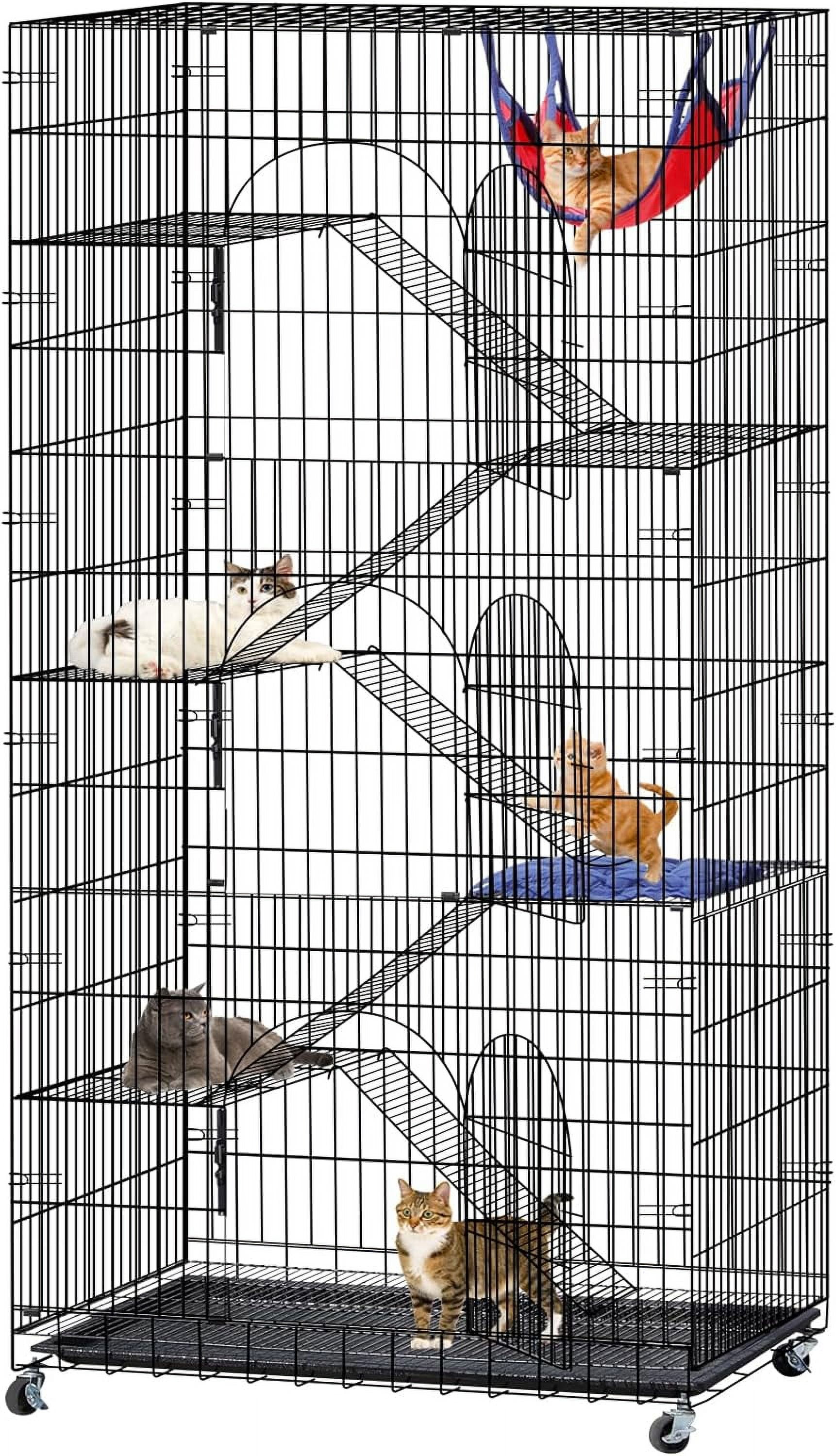 Jhsomdr Large Cat Cage 6-Tier Wire Cat Kennels with Hammock Indoor ...
