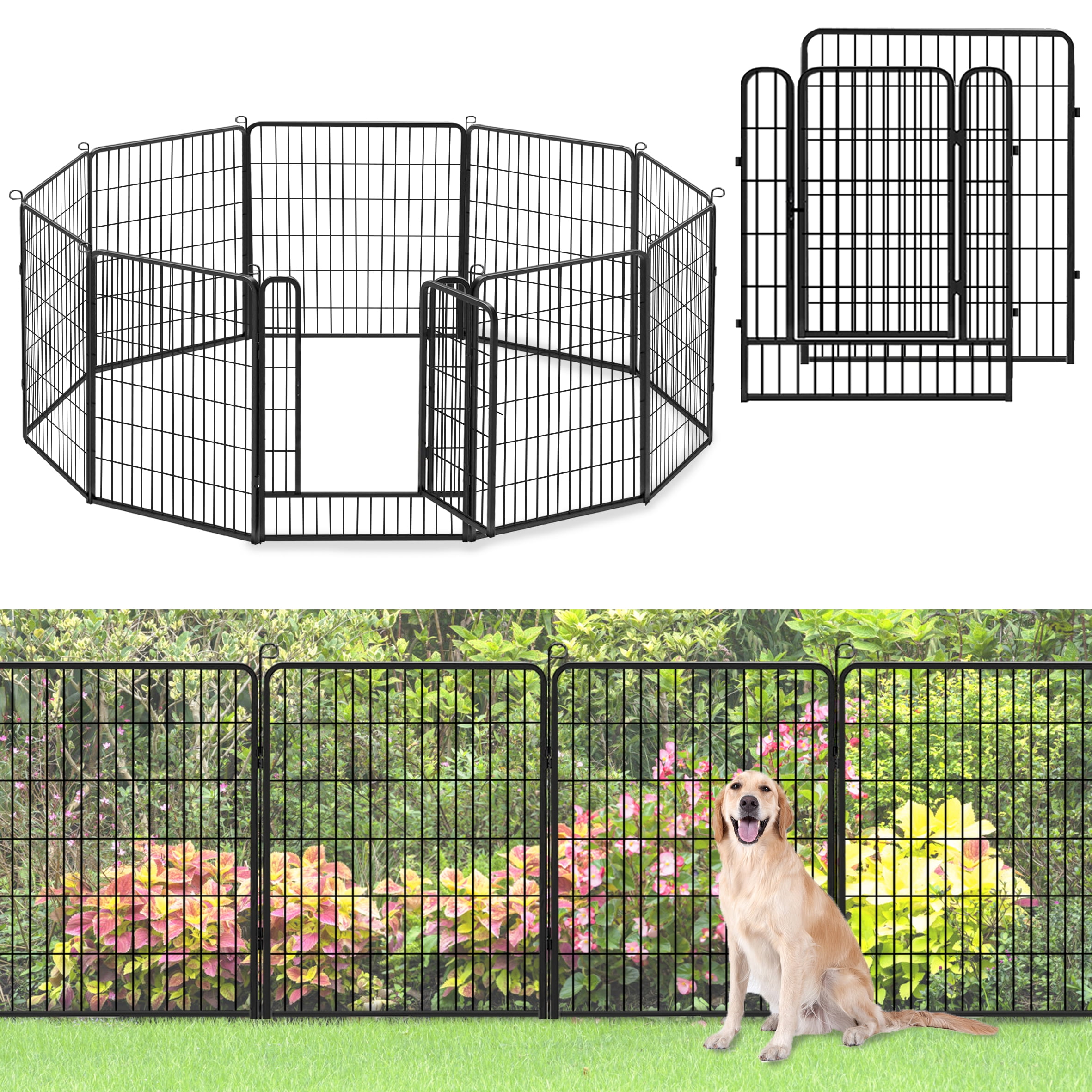 Jhsomdr 40" Height Metal Garden Fencing, 10 Panels, Outdoor Patio Fence ...