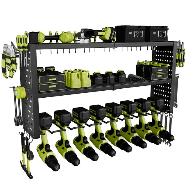 Jhsomdr Power Tool Organizer 8 Drill Holder Wall Mount, 3 Layer Garage ...