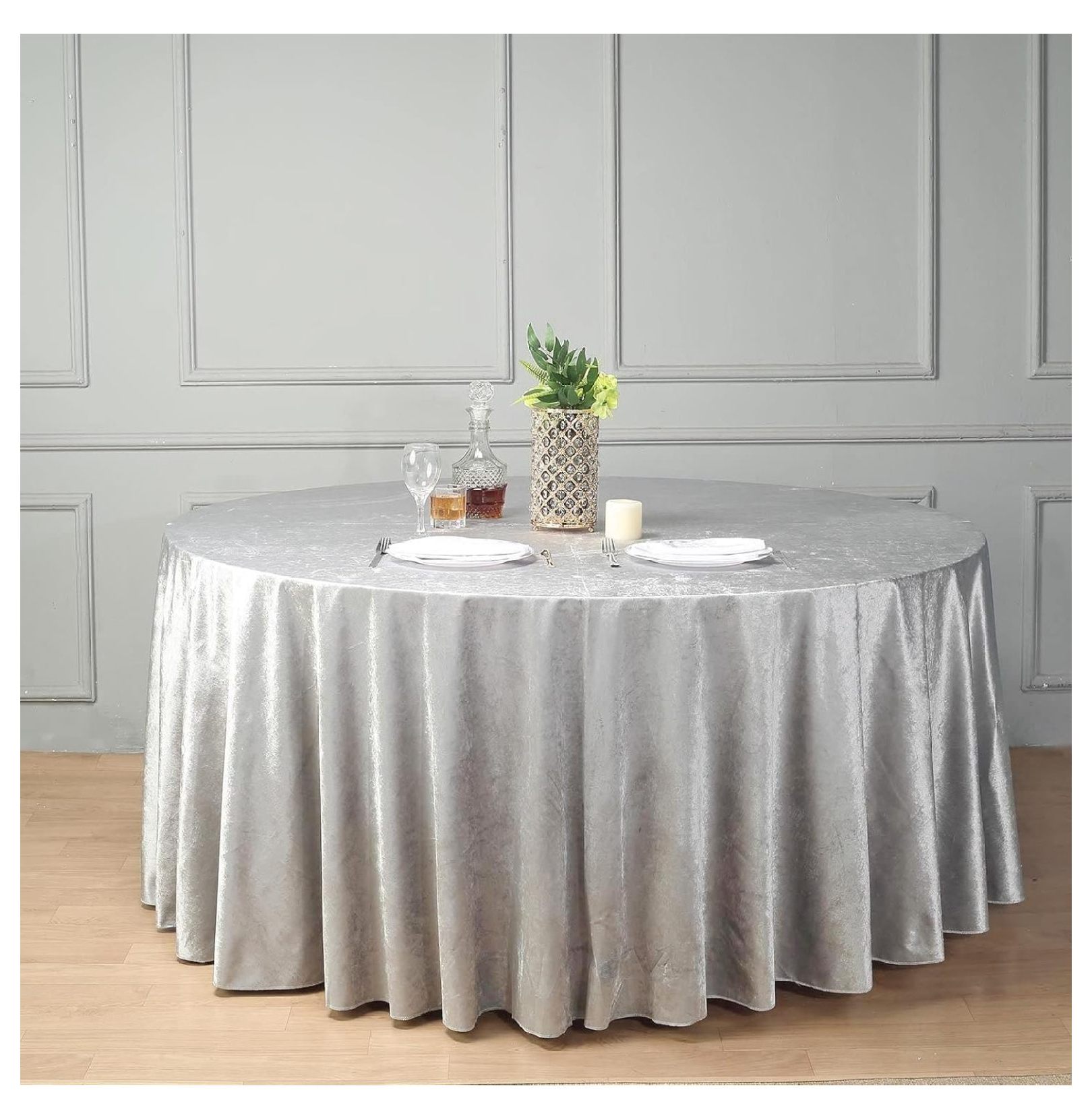 Jia ma sha 120 Inch Silver Round Tablecloth - Premium Velvet Table ...