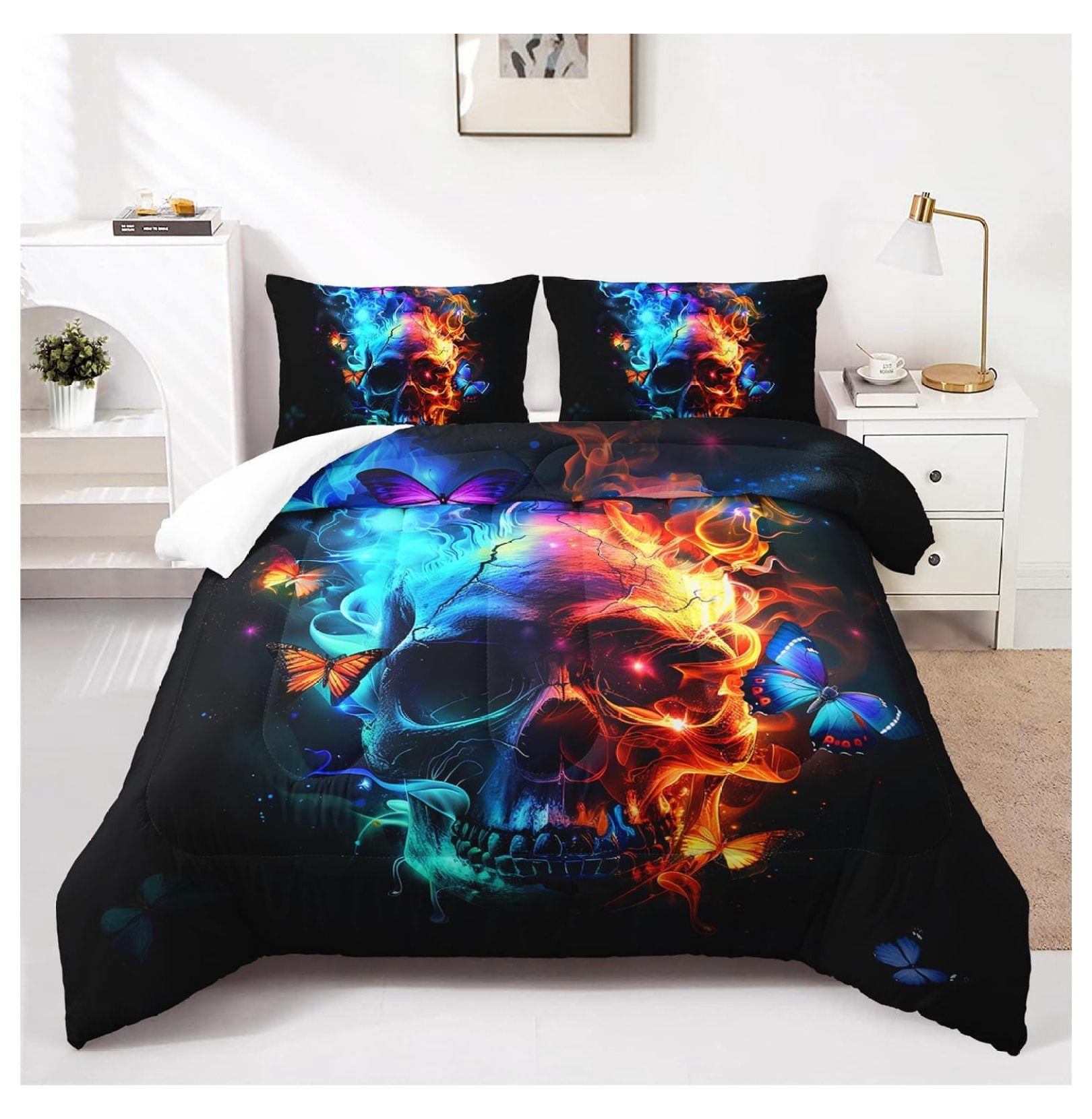 Jia ma sha 3D Comforter Set Full Size, Red and Blue Smoky Print Bedding ...