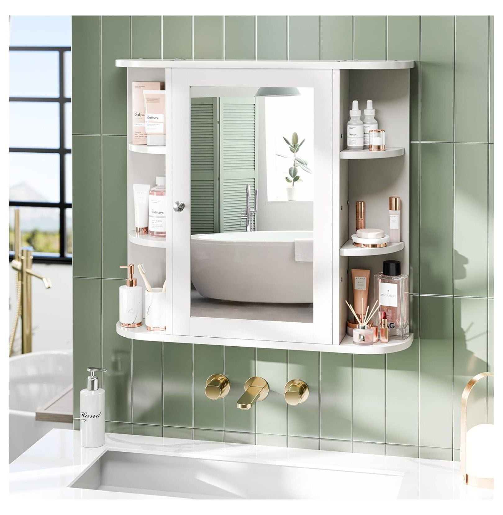 Jia ma sha Bathroom Mirror Cabinet Wall Mounted, Bathroom Medicine Cabinet with Mirror and 6 ...