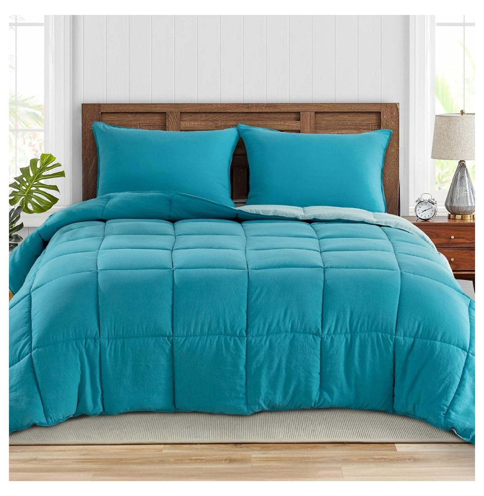 Jia ma sha Double-sided 88x90 Queen Size Comforter Set Blue and Teal, 3 ...