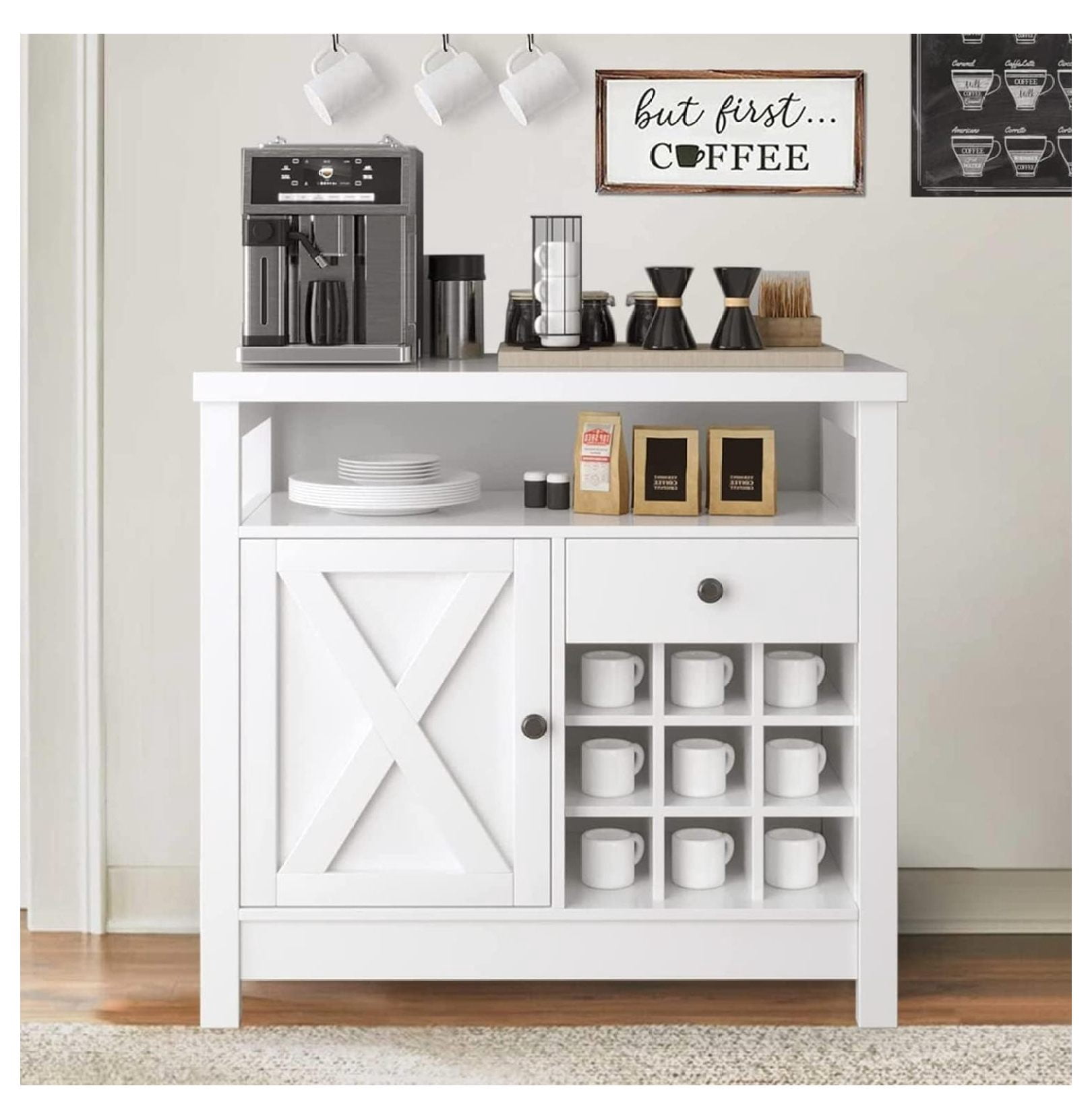 Jia ma sha Farmhouse Coffee Bar Cabinet with Storage, Kitchen Buffet ...