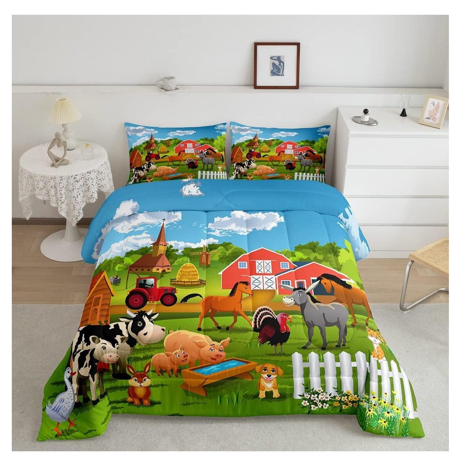 Jia ma sha Kids Bedding Set Cartoon Farmhouse Comforter Set Cute Farm ...
