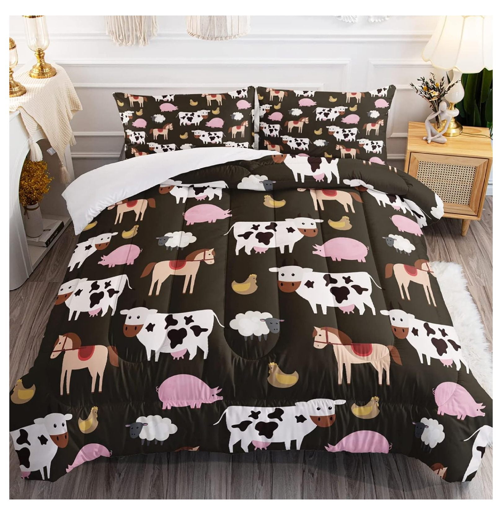 Jia ma sha Kids Cartoon Animals Comforter Set Size Cute Cow Pig Horse ...