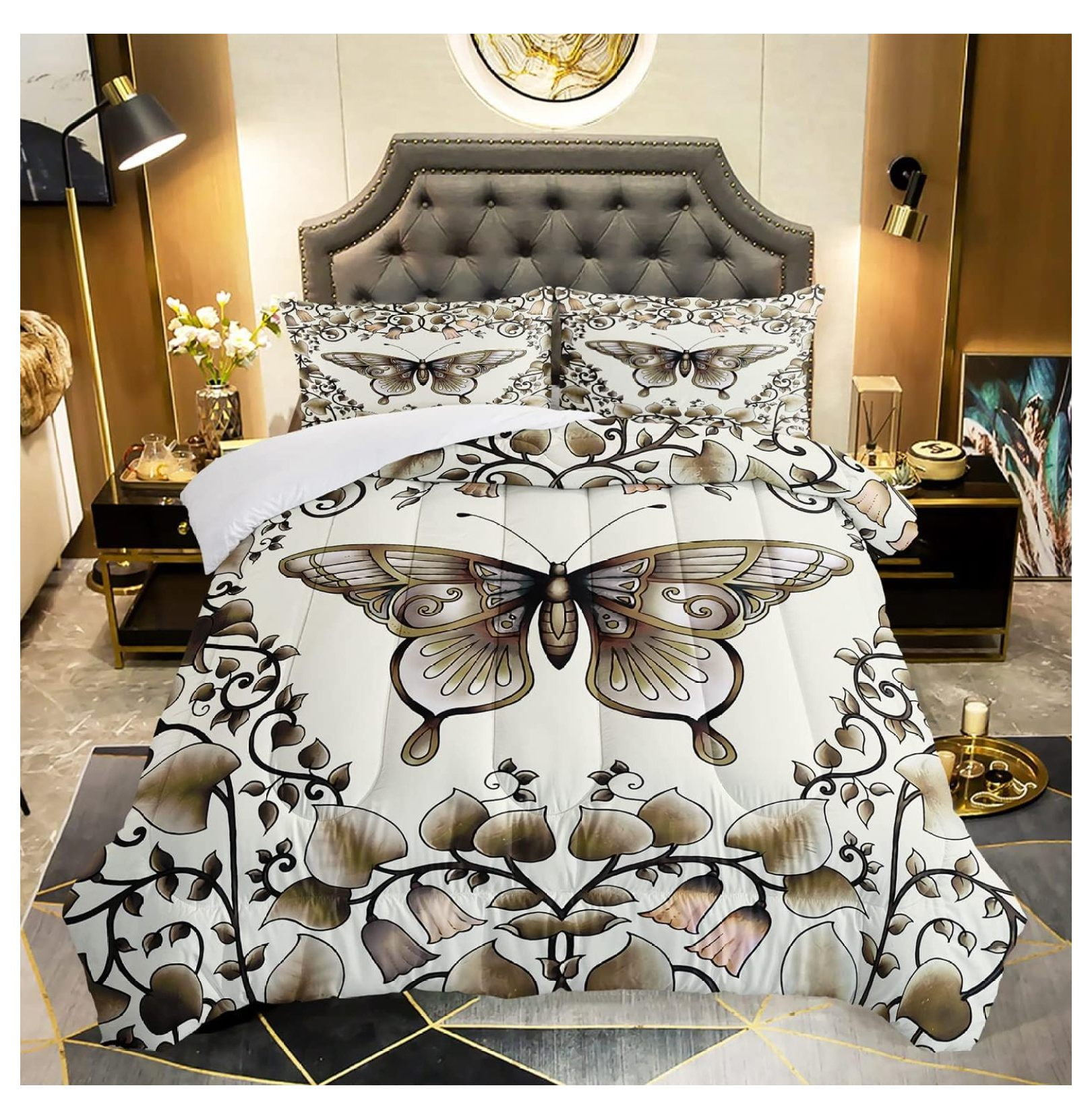 Jia ma sha Moth Comforter Set for Girls Kids Teens, Boho Death Moth ...