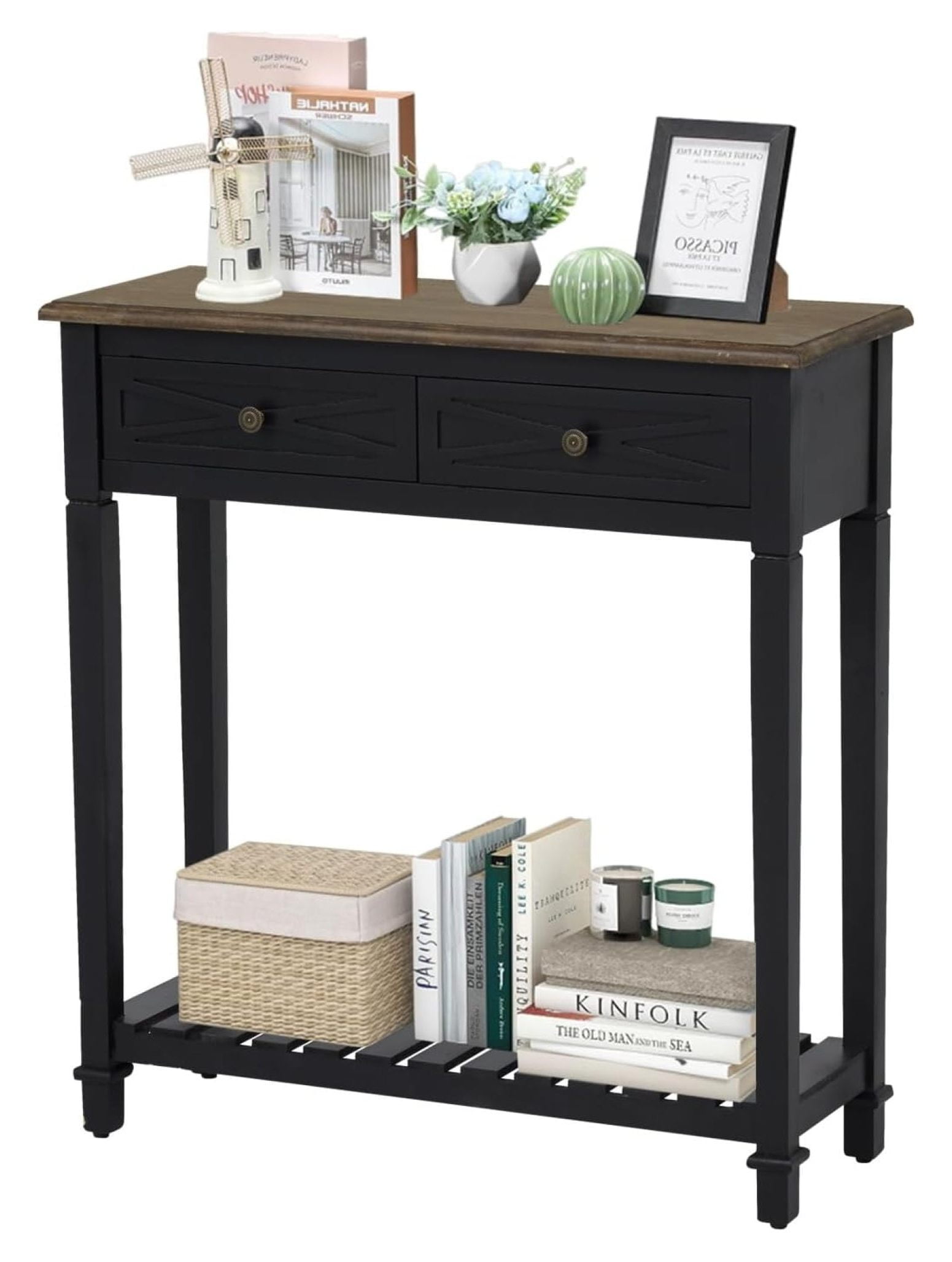 Jia ma sha Narrow Console Table with Shelf ＆ Drawers Small Entryway ...
