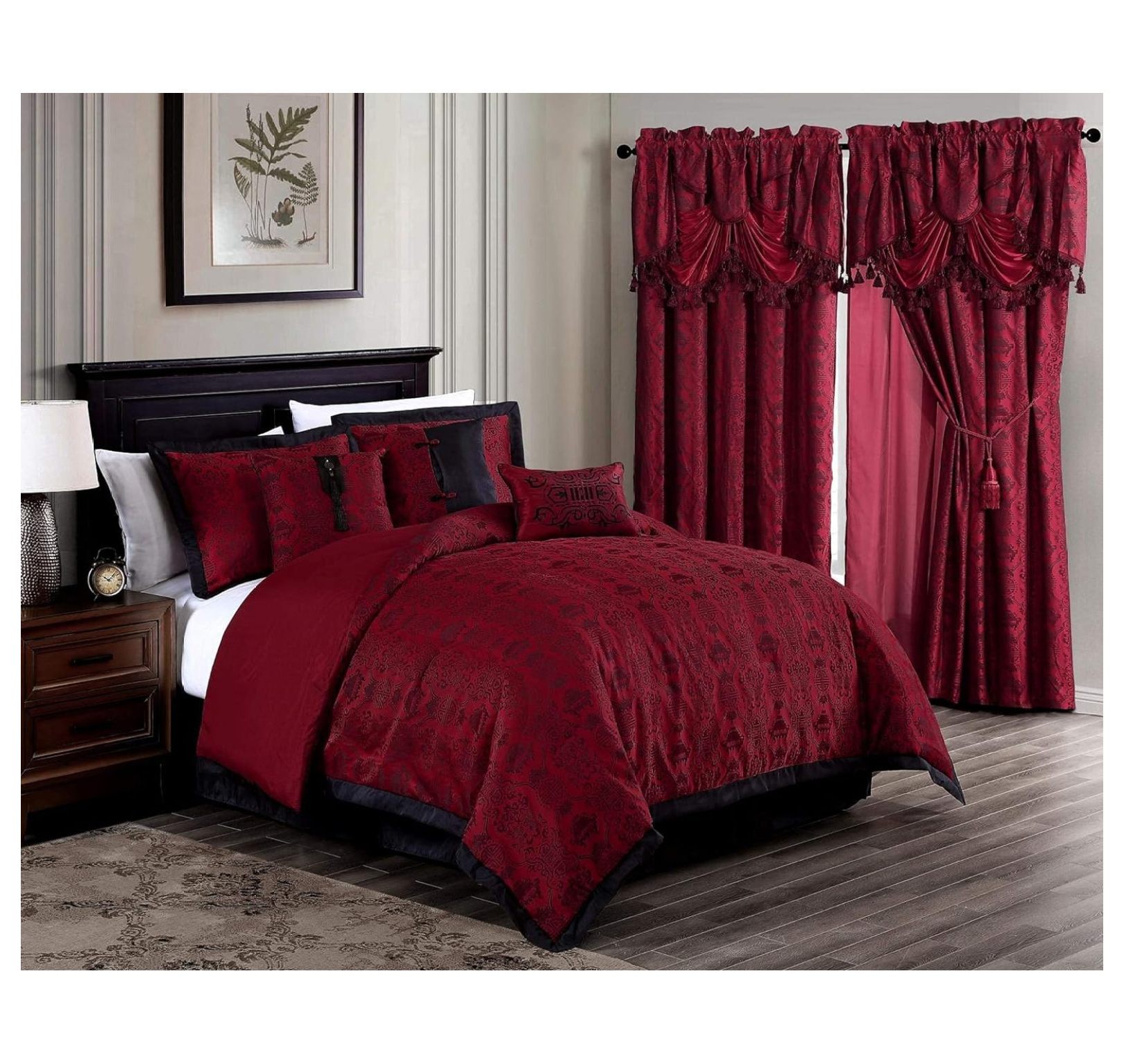 Jia ma sha Noble 7-Piece Oriental Red Black Jacquard Comforter Set, Queen Size - Walmart.com
